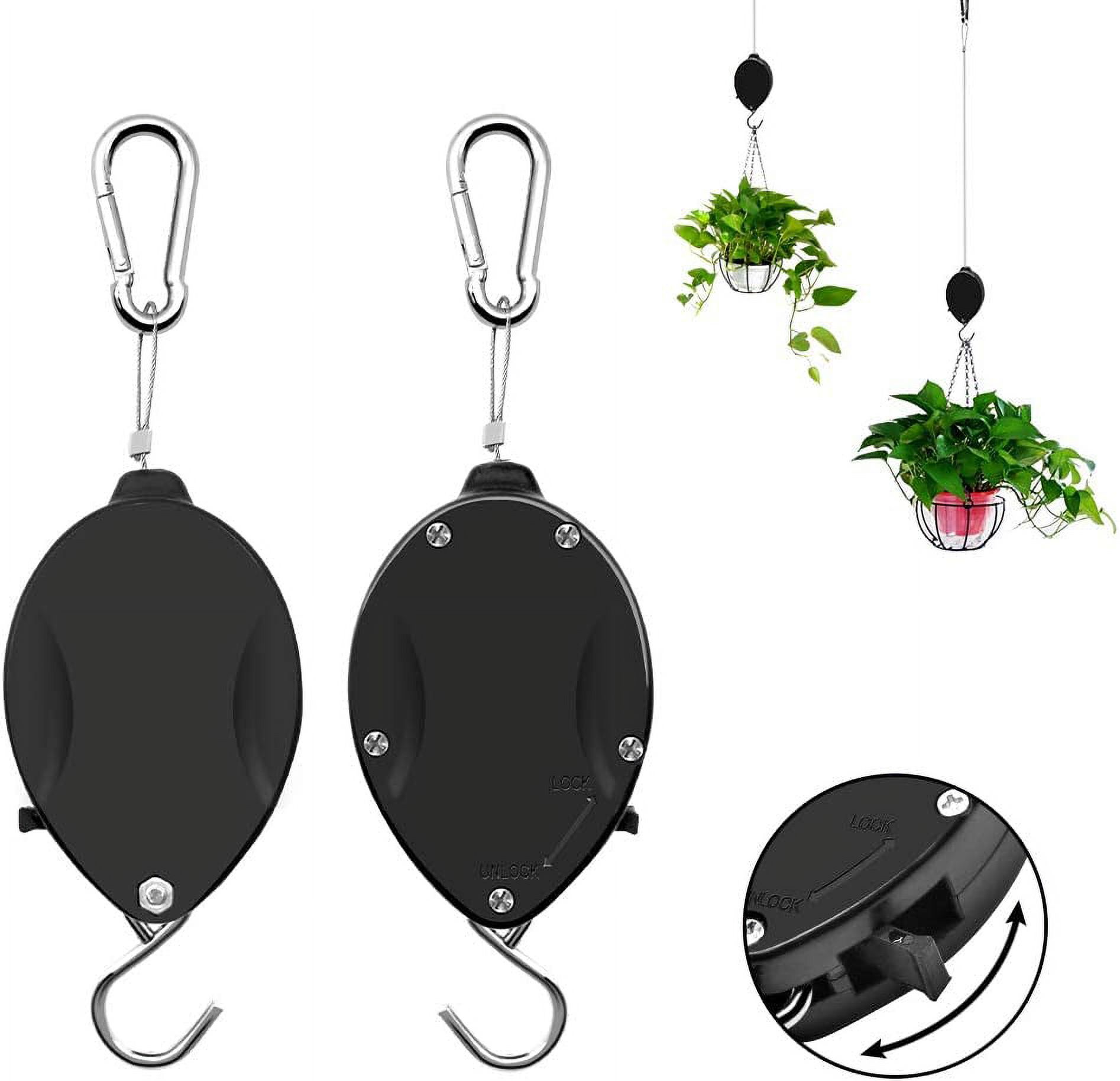 Retractable Plant Pulley, 2 Pack Adjustable Plant Hangers and Hooks ...