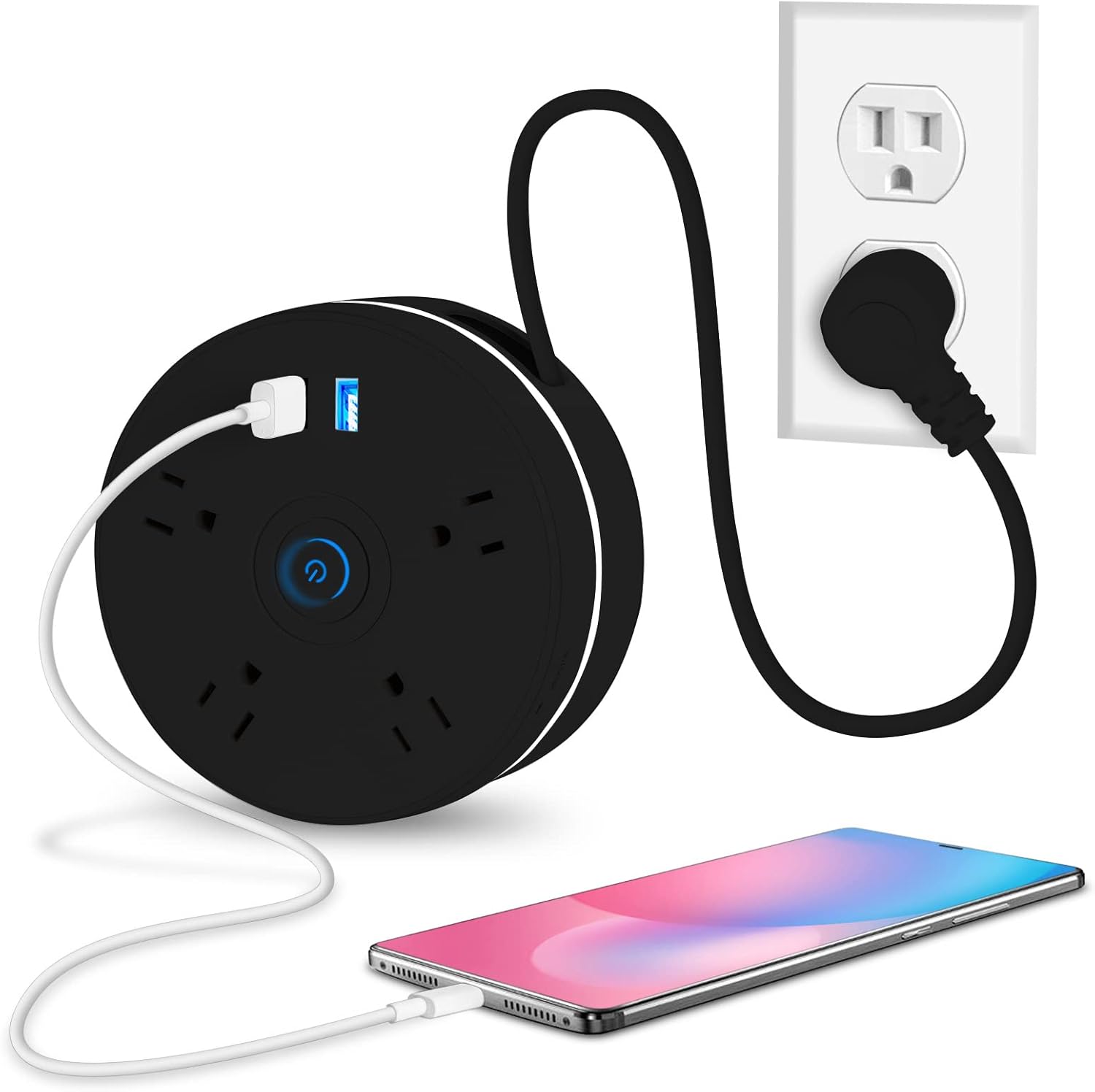 Retractable Power Strip 6ft Extension Cord Retractable Power Strip Surge Protector With 4