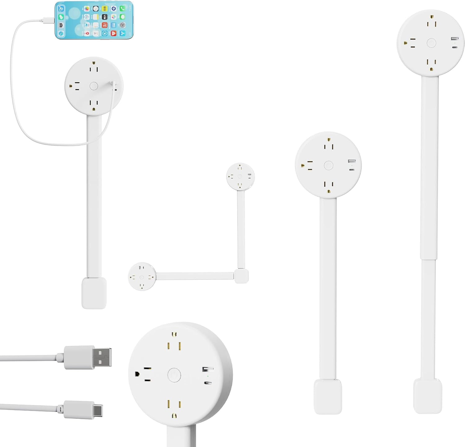 Retractable Power Strip with USB-C/USB-A & Outlets | Adjustable Length ...
