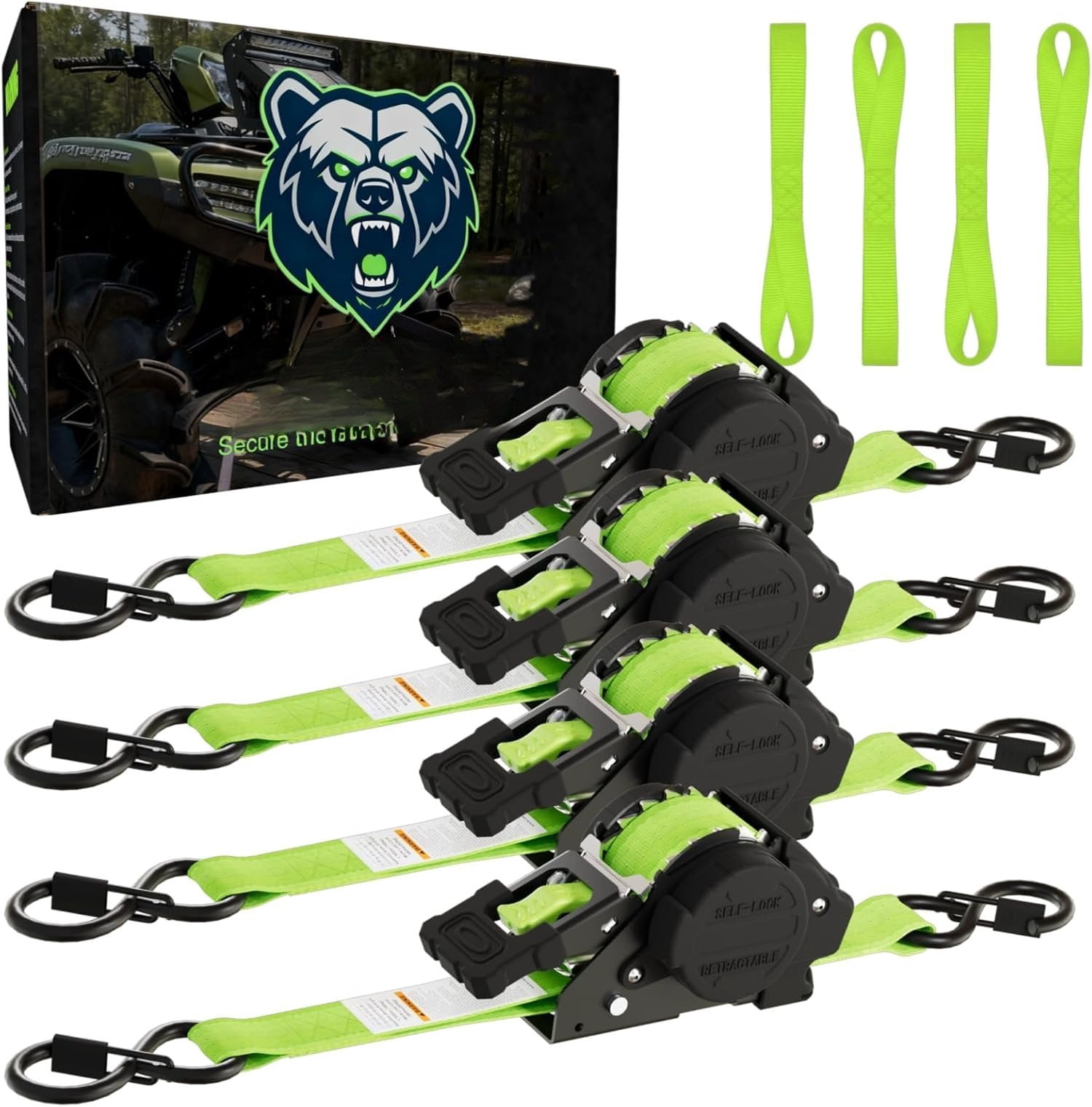 Retractable Ratchet Straps 1 Inch x 12 Heavy Duty Tie Downs,1760lb ...