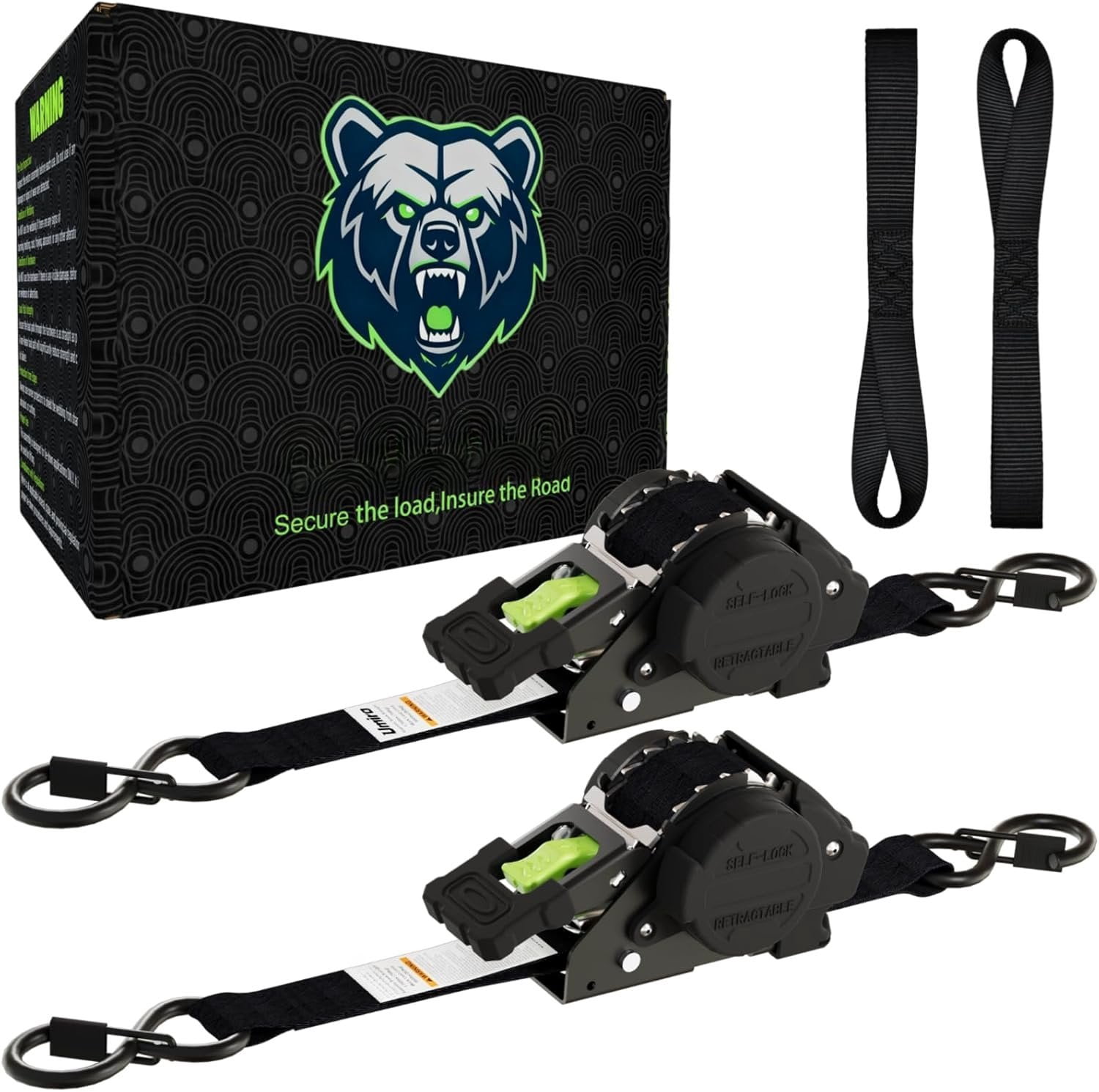 Retractable Ratchet Straps 1 Inch x 12 Heavy Duty Tie Downs Auto ...