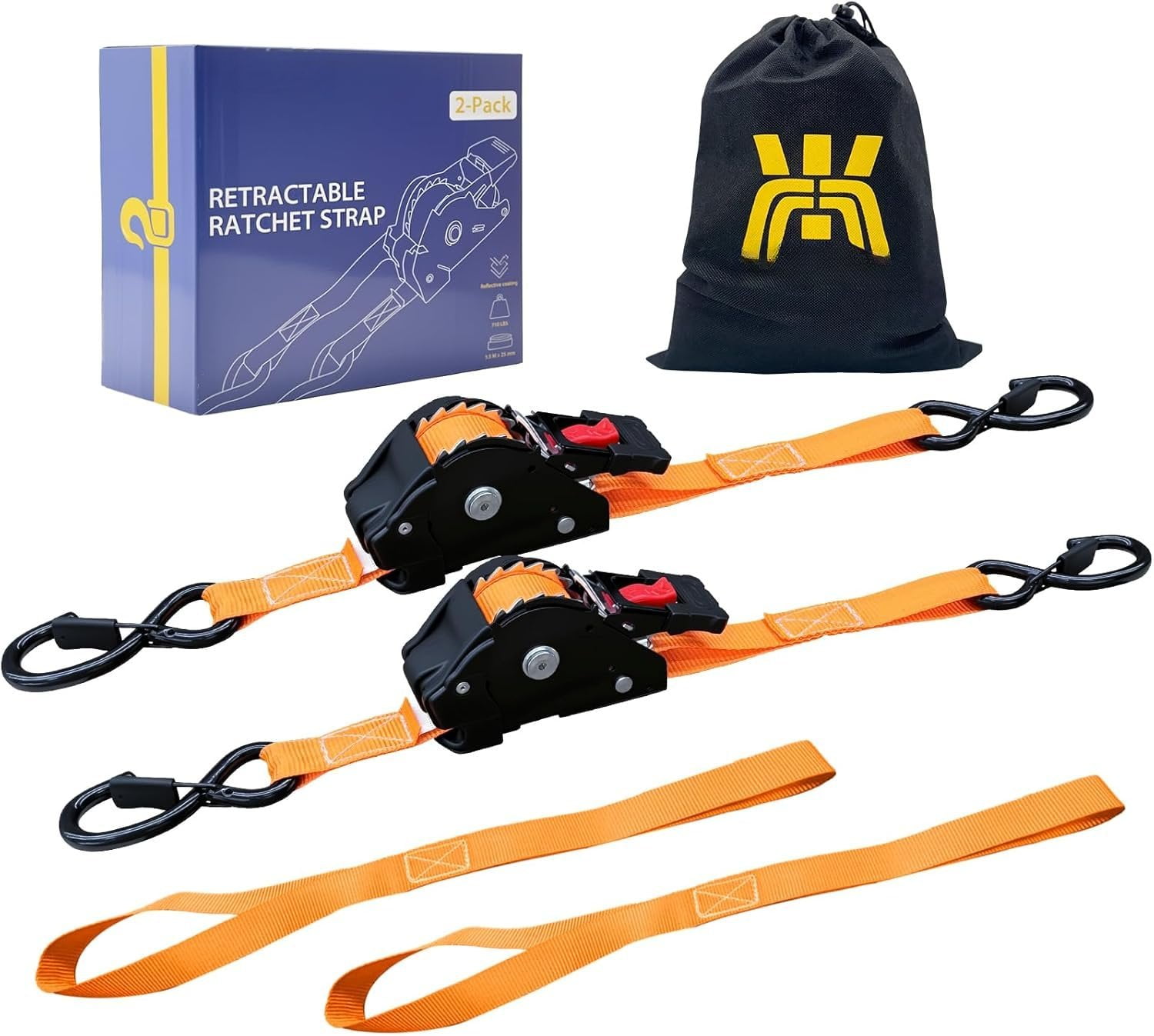 Retractable Ratchet Straps (2-) - 1'' x 11.5' (1,800lb Break Strength ...