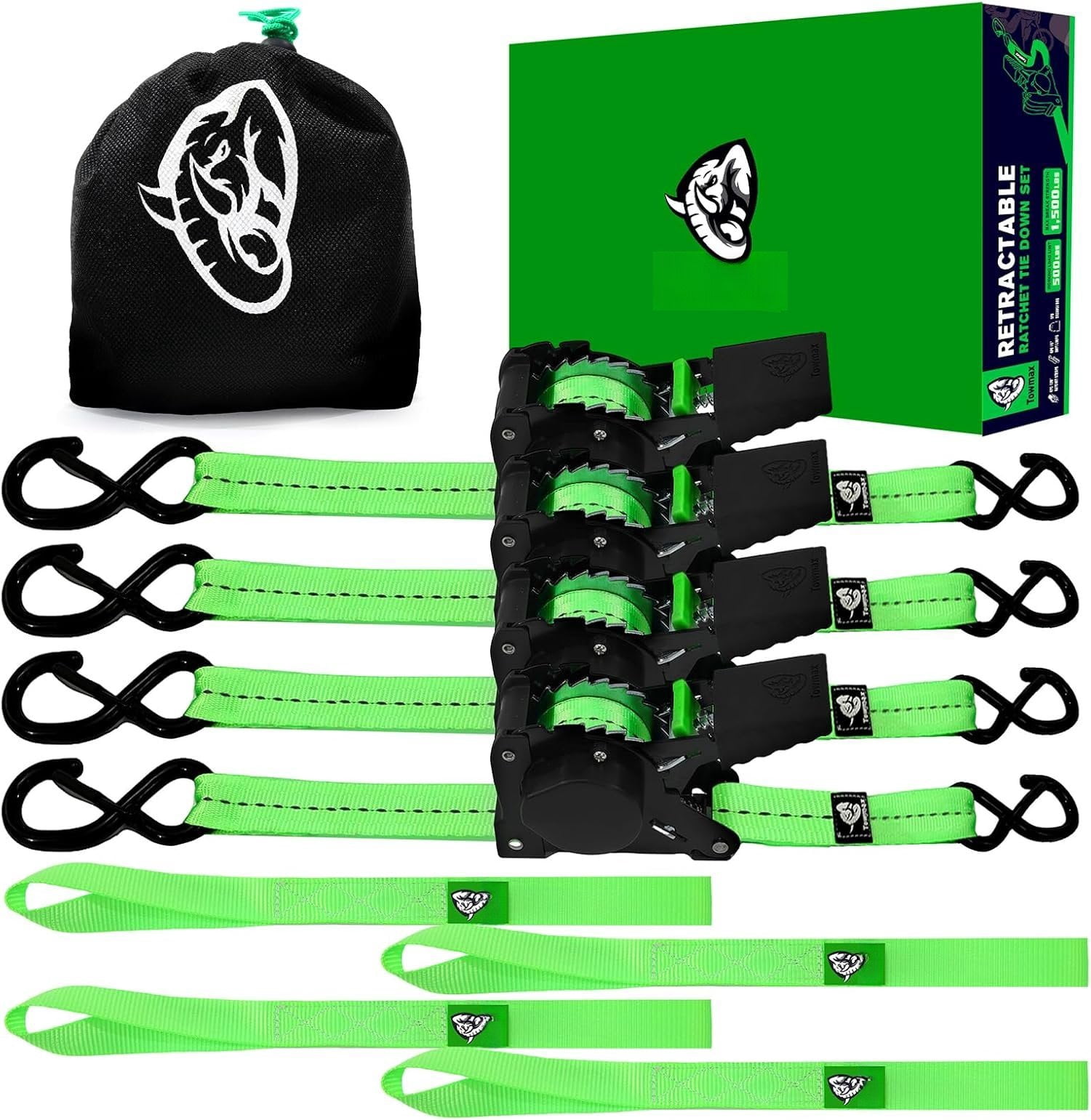 Retractable Ratchet Straps(4 ) - 1in x 10ft Self Retracting Ratchet ...