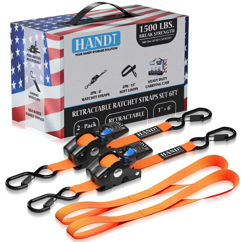 Retractable Ratchet Straps With Soft Loops & Carrying Case, 1" x 6 ...