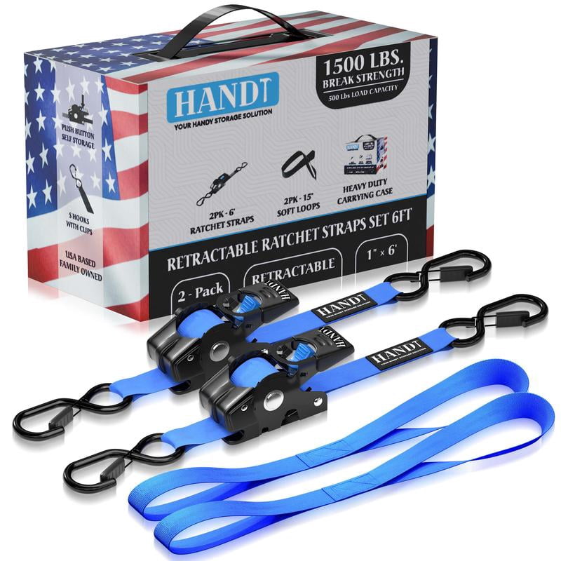 Retractable Ratchet Straps With Soft Loops & Carrying Case, 1" x 6 ...