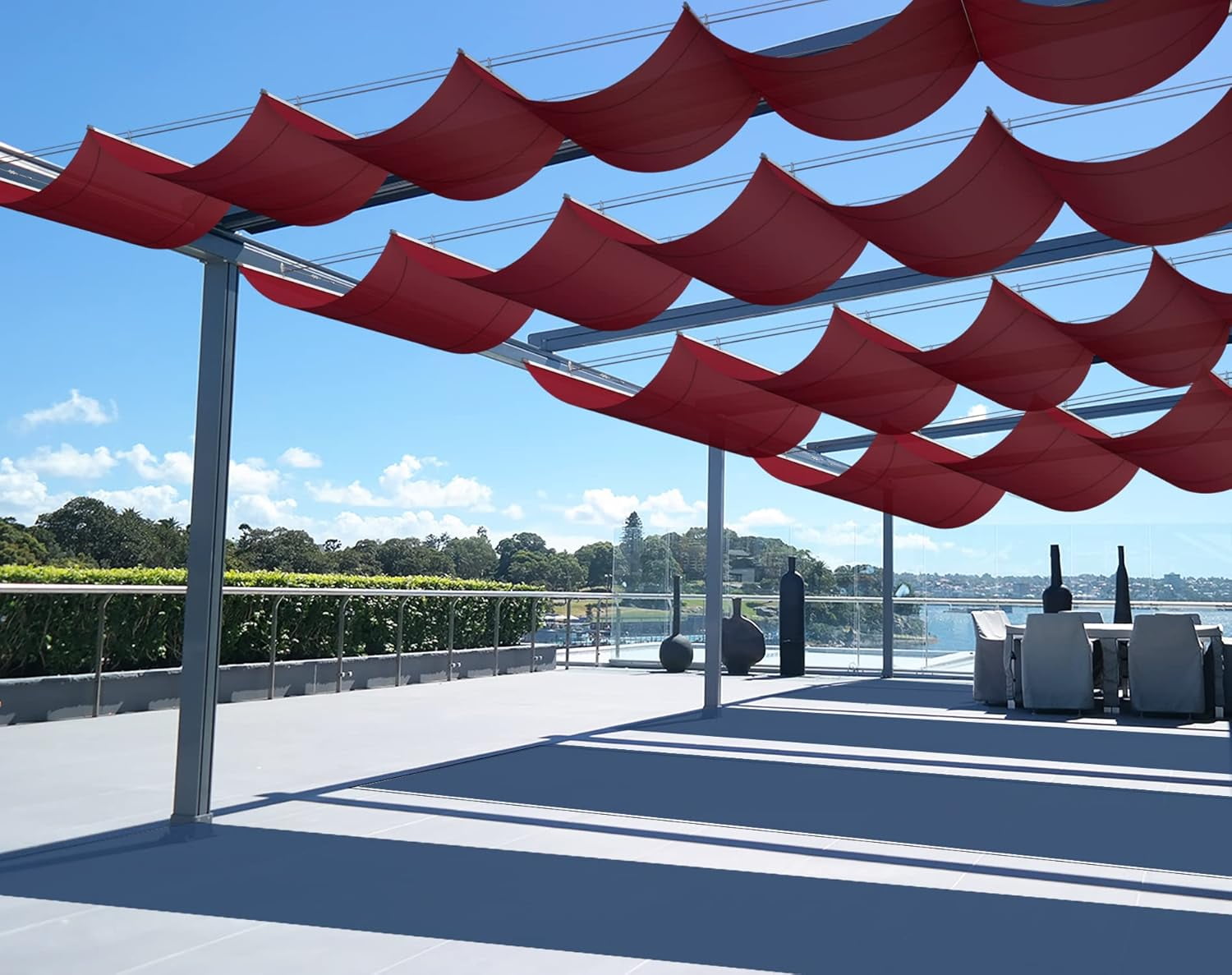 Retractable Replacement Pergola Canopy Shade Cover Waterproof Wave U ...