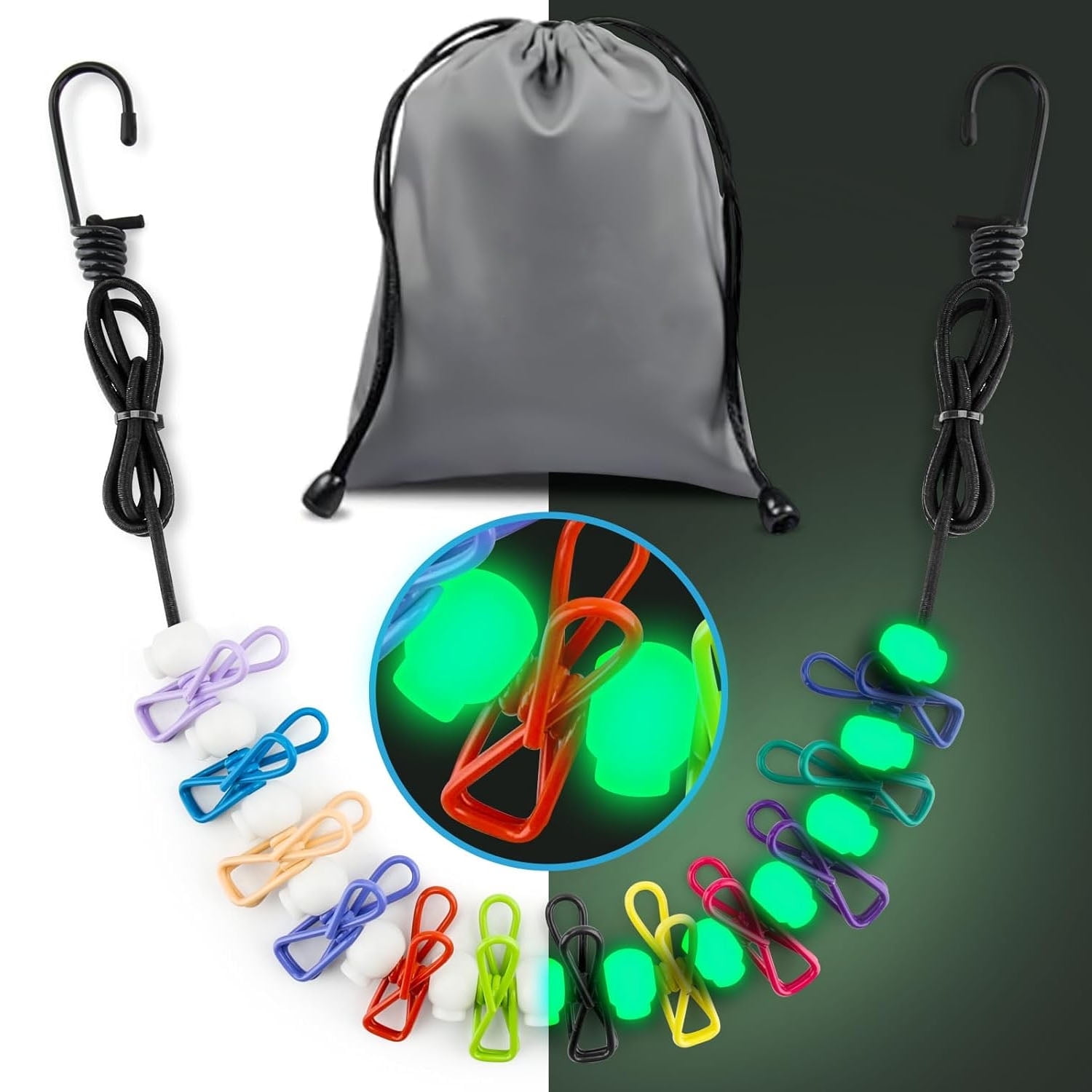Retractable Travel Clothesline - Glow in The Dark Portable Clothes Line ...