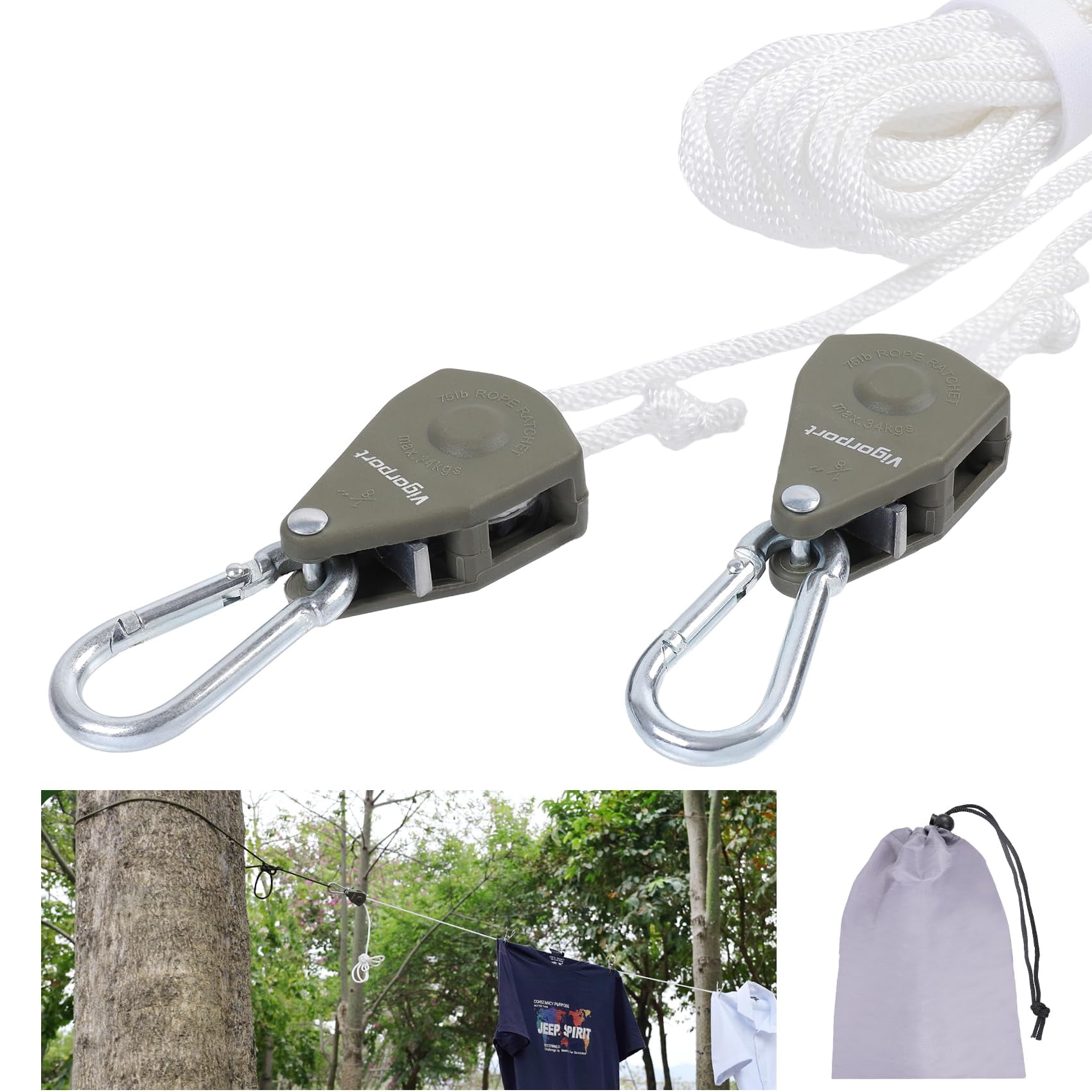Retractable Travel Clothesline Heavy Duty, Portable Pulley System with ...