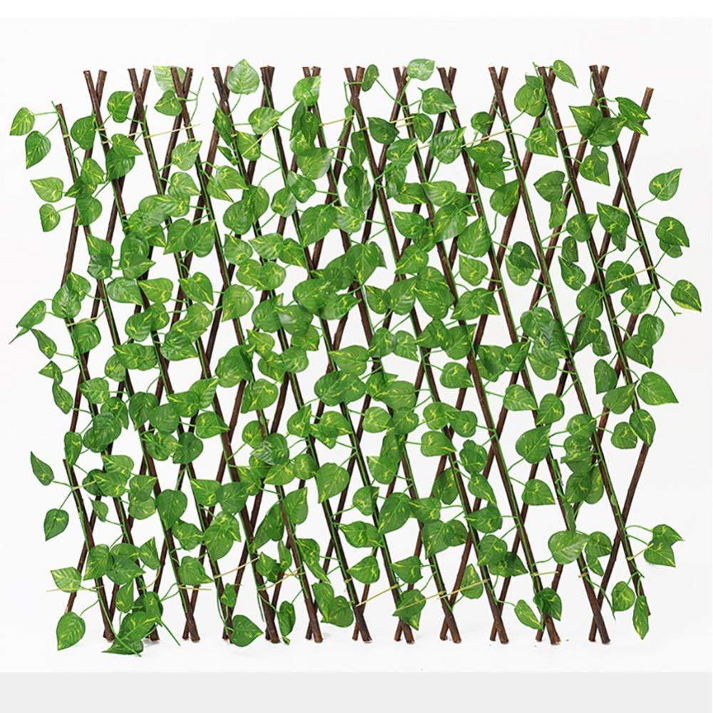 Retractable Trellis Fence w/Artificial Vines, Wooden Hedge Expandable ...