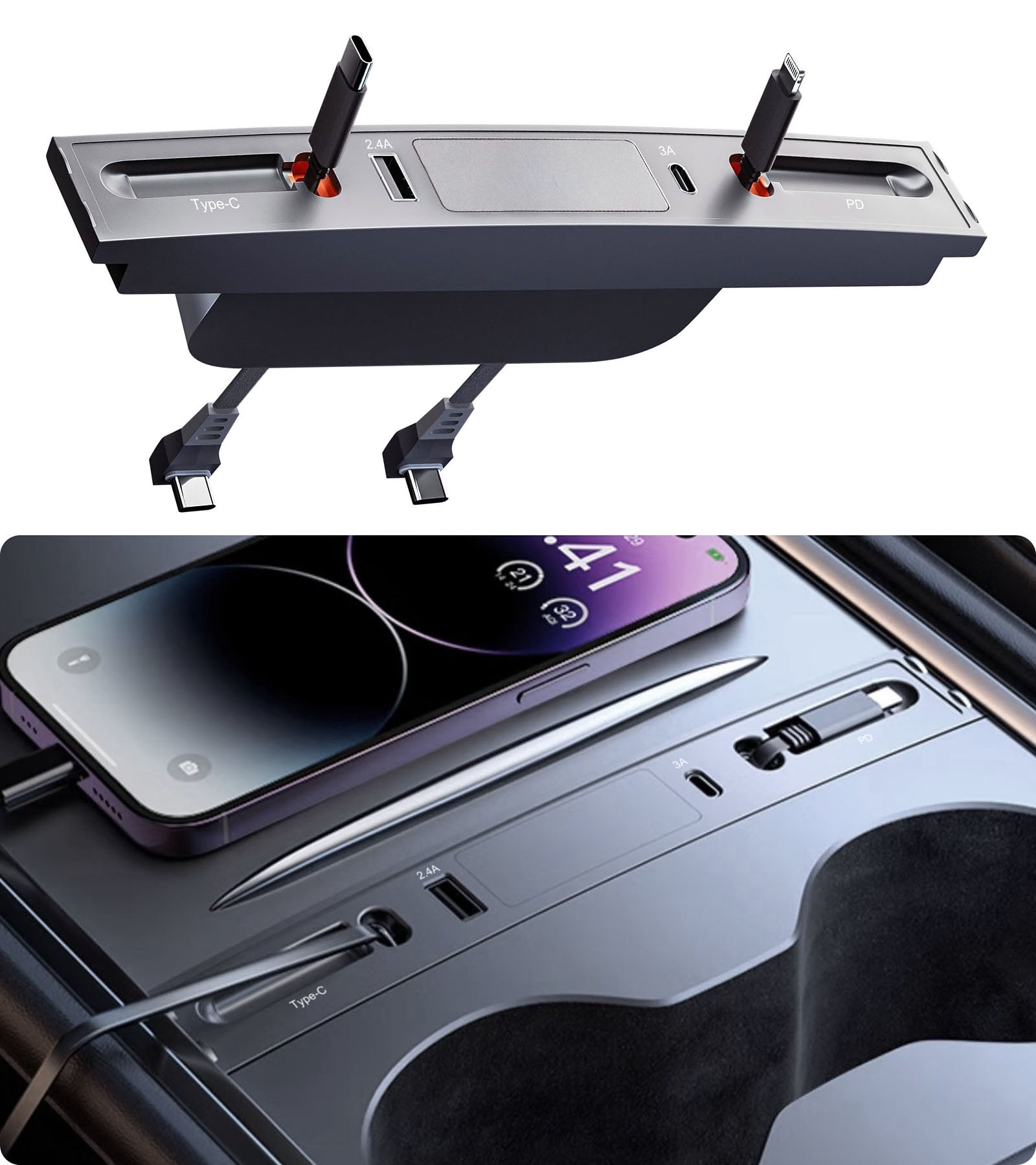 Retractable USB Hub for 2021-2024 Tesla Model Y & 2021-2023 Model 3 ...