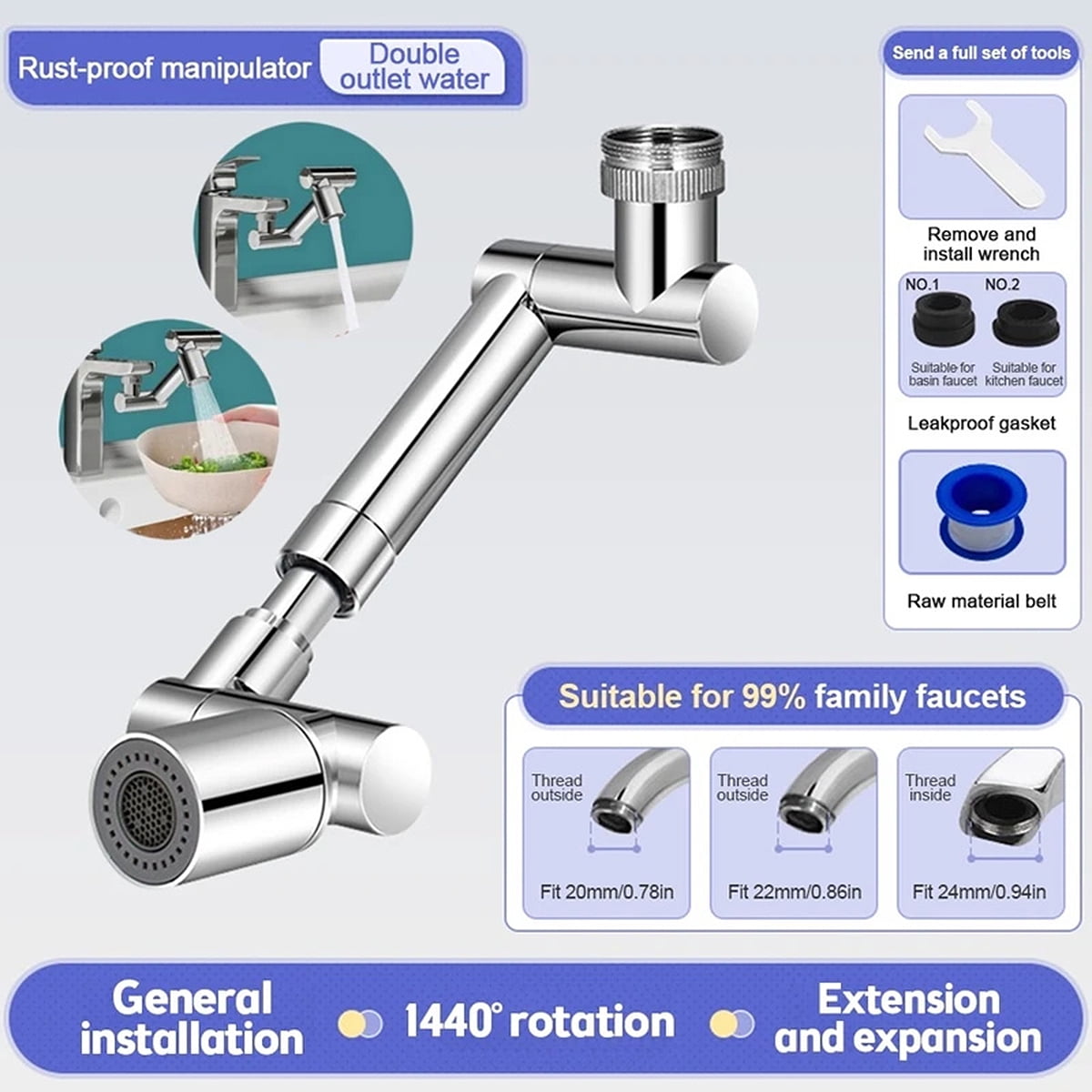 Retractable Universal 1440 掳Swivel Robotic Arm Swivel Extension Faucet ...