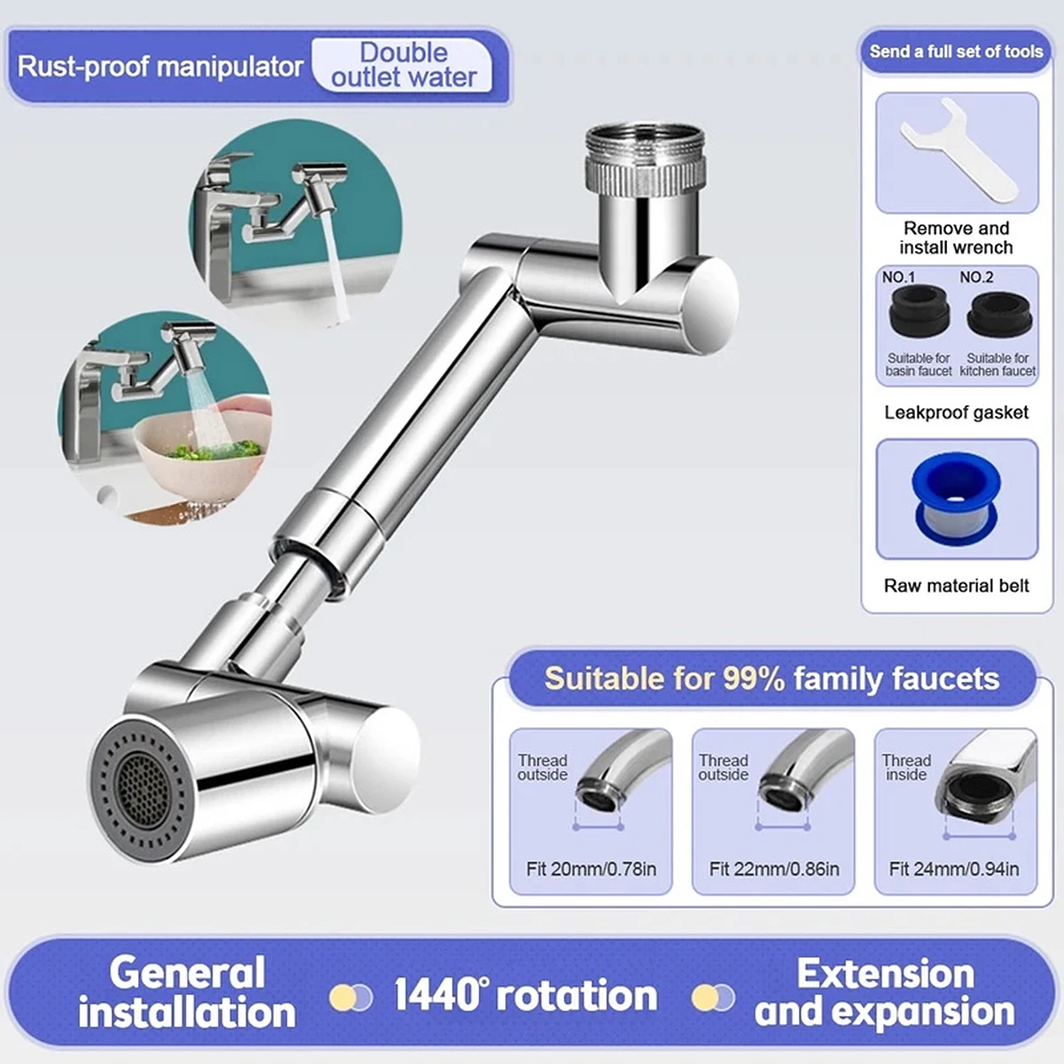 Retractable Universal 1440 ° Swivel Robotic Arm Swivel Extension Faucet ...