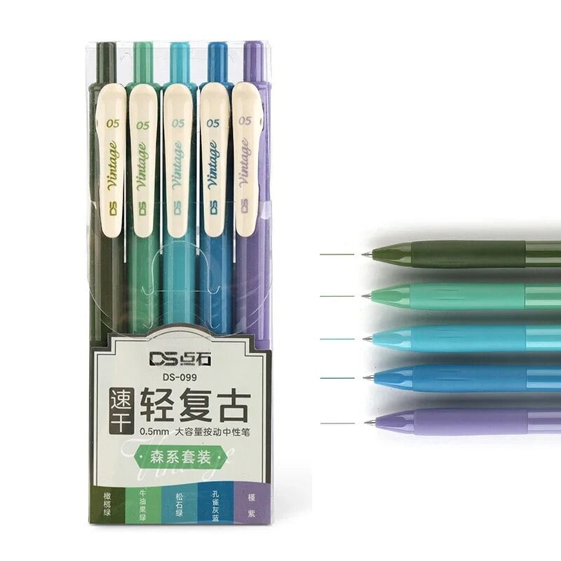 Retractable Vintage Color Gel Pens Set Quick Dry 0.5mm Binder Clip Soft ...
