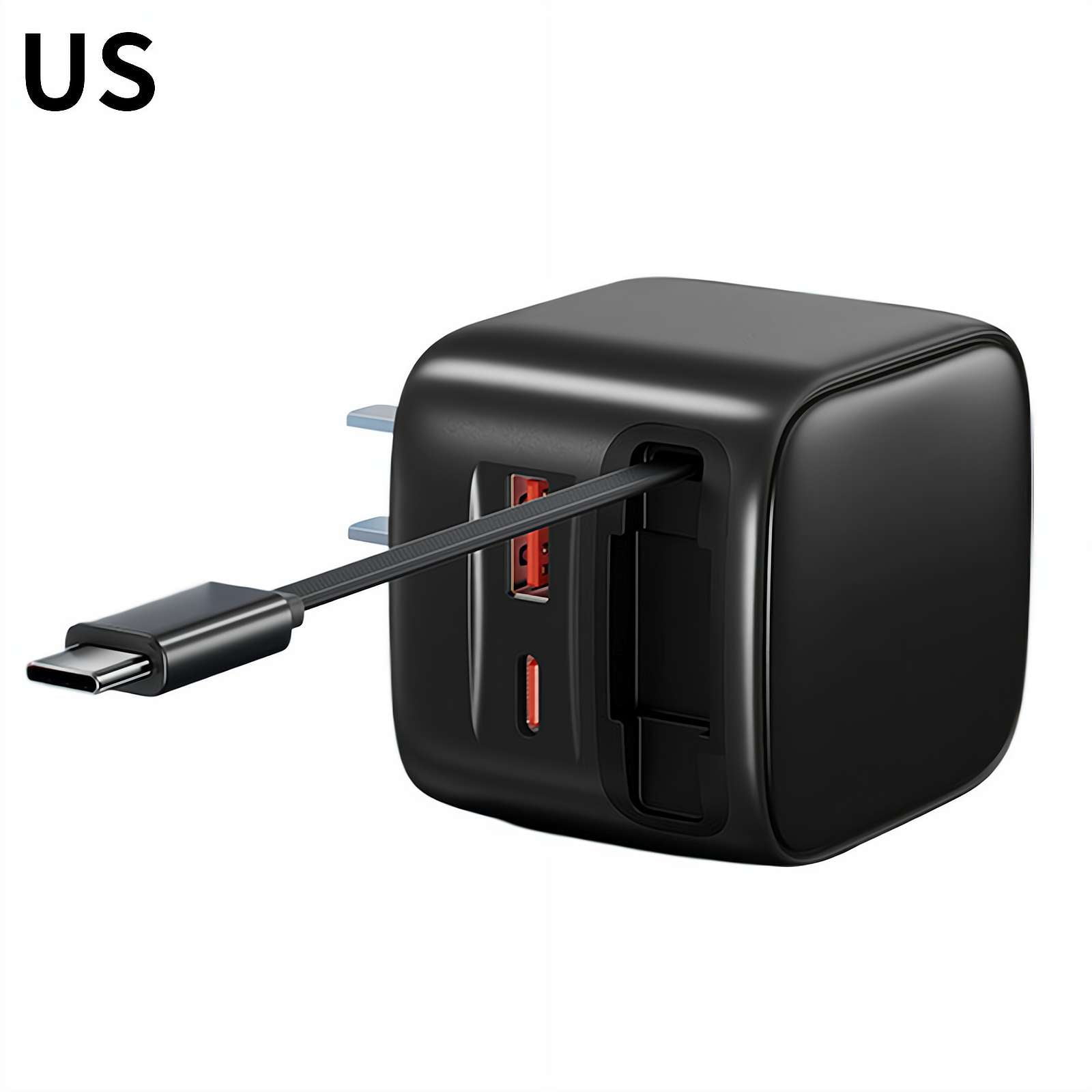 Retractable Wall Charger, Charger Block Built-in Type C Cable & Dual Port for iPhone, iPad ...