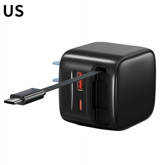 Retractable Wall Charger, Charger Block Built-in Type C Cable & Dual ...