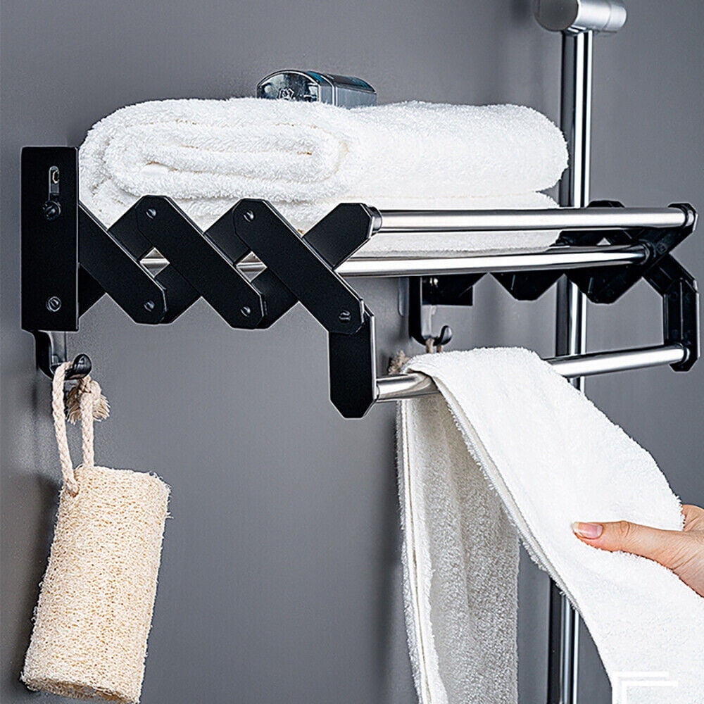 Retractable Wall Mounted Towel Rack, Stainless Steel Space-Saving Towel ...