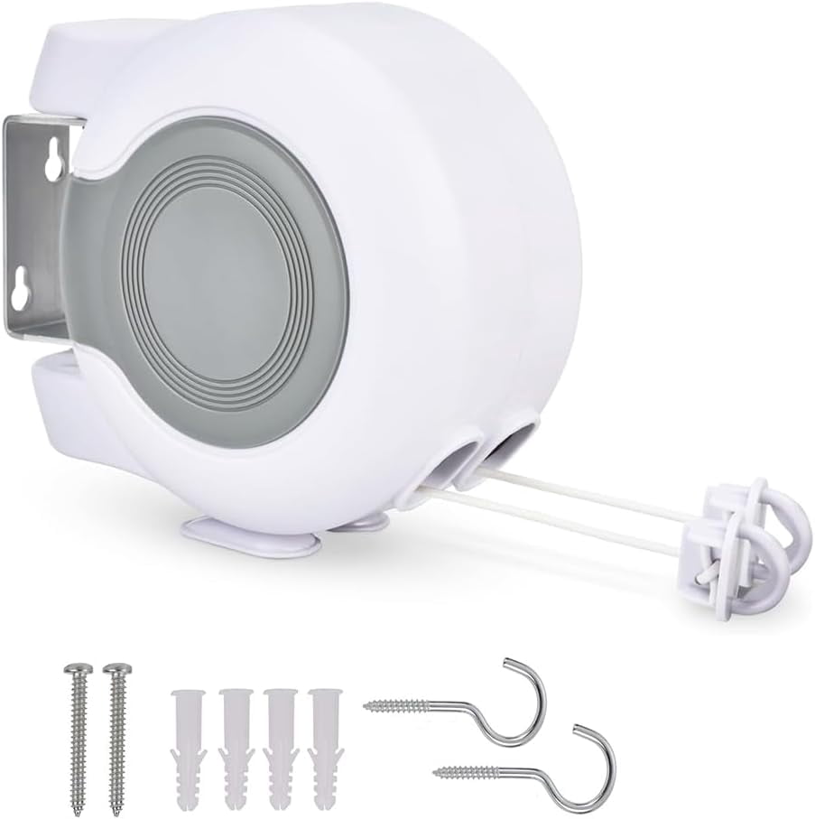 Retractable Washing Line 30m Outdoor, Heavy Duty Wall Mounted Double ...