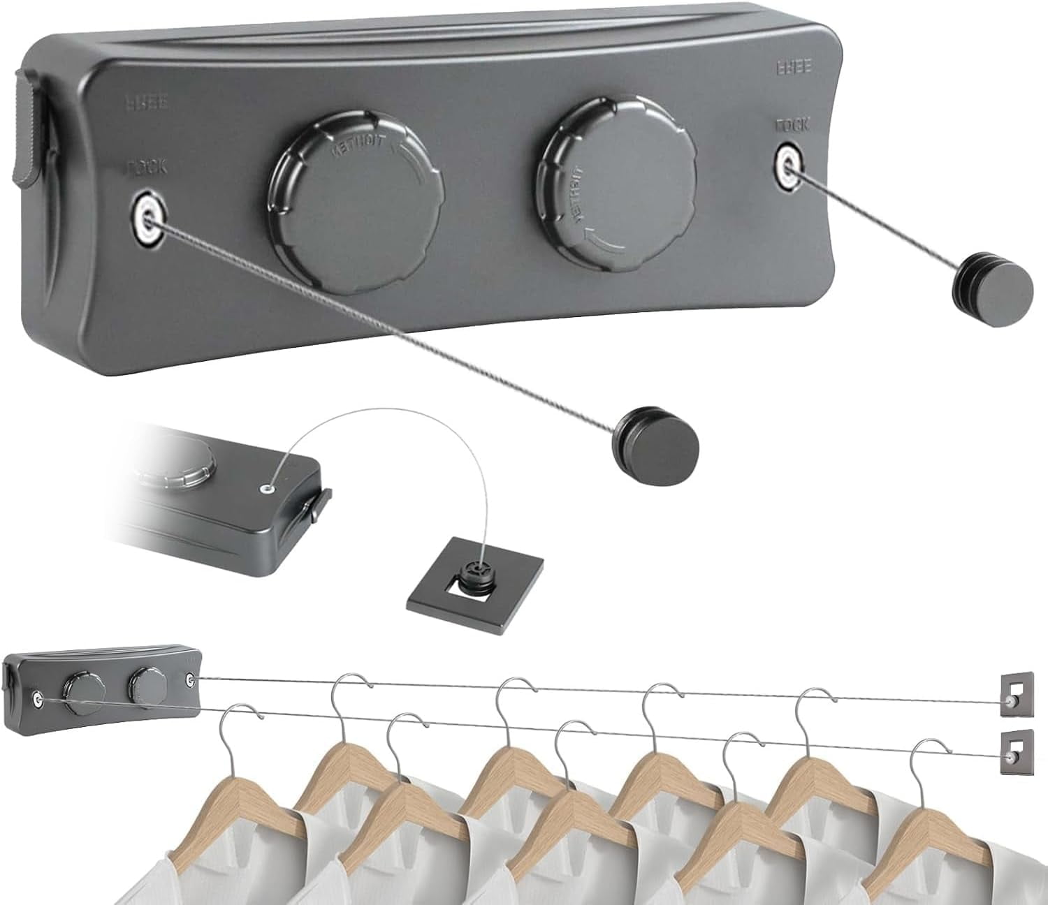 Retractable Washing Line, 5.1m Duo Reel Washing Line, Wall Mounted ...