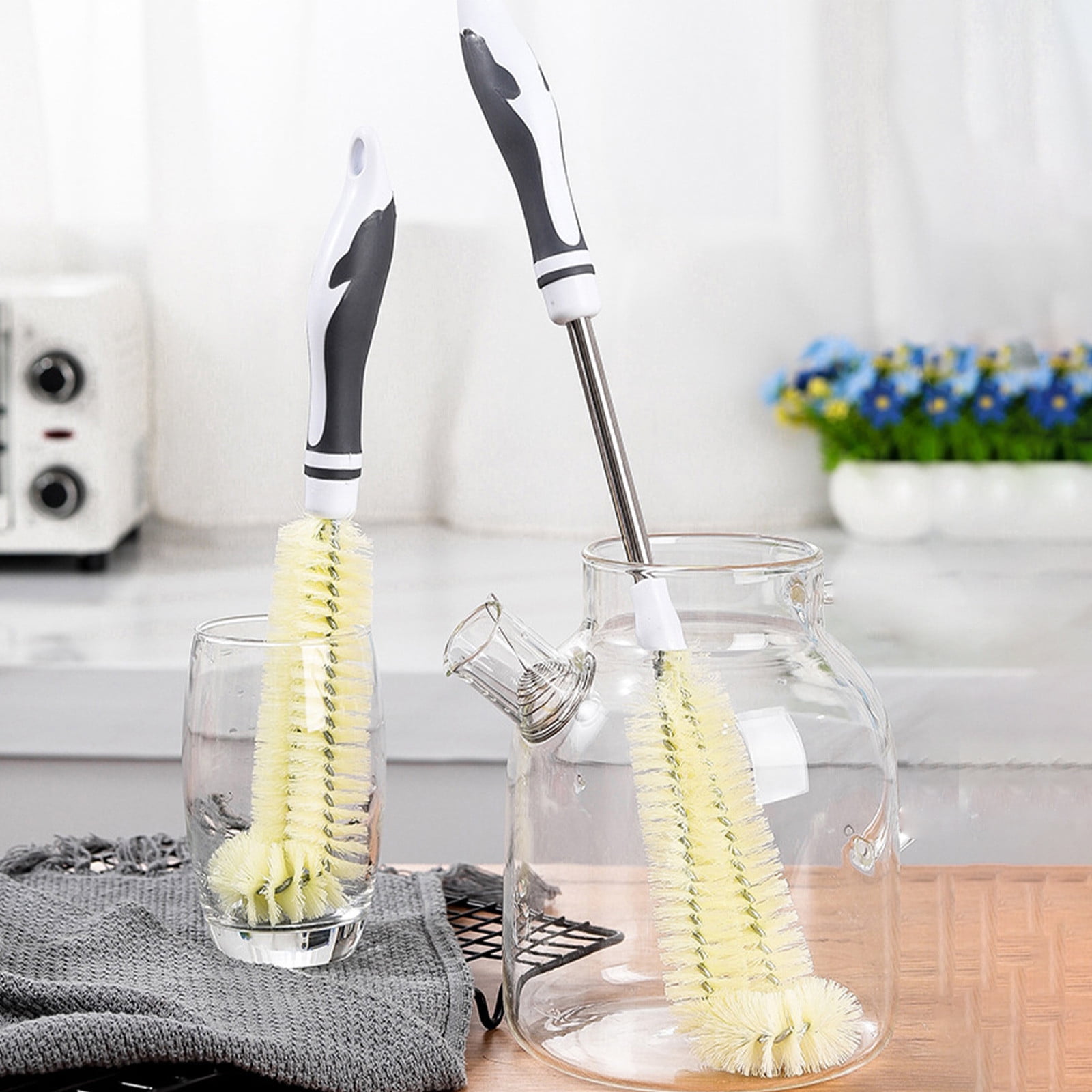 Retractable Water Bottle Cleaning Brush with Curved Bristles and Hook ...