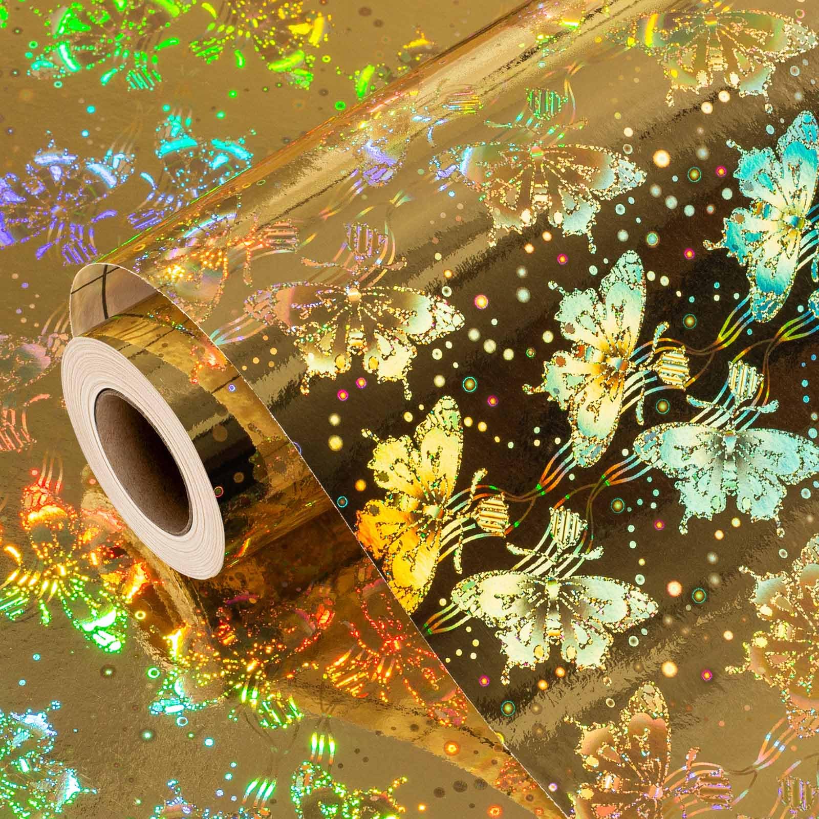 Retrify Holographic Wrapping Paper, Gold Butterfly Thick Iridescent ...