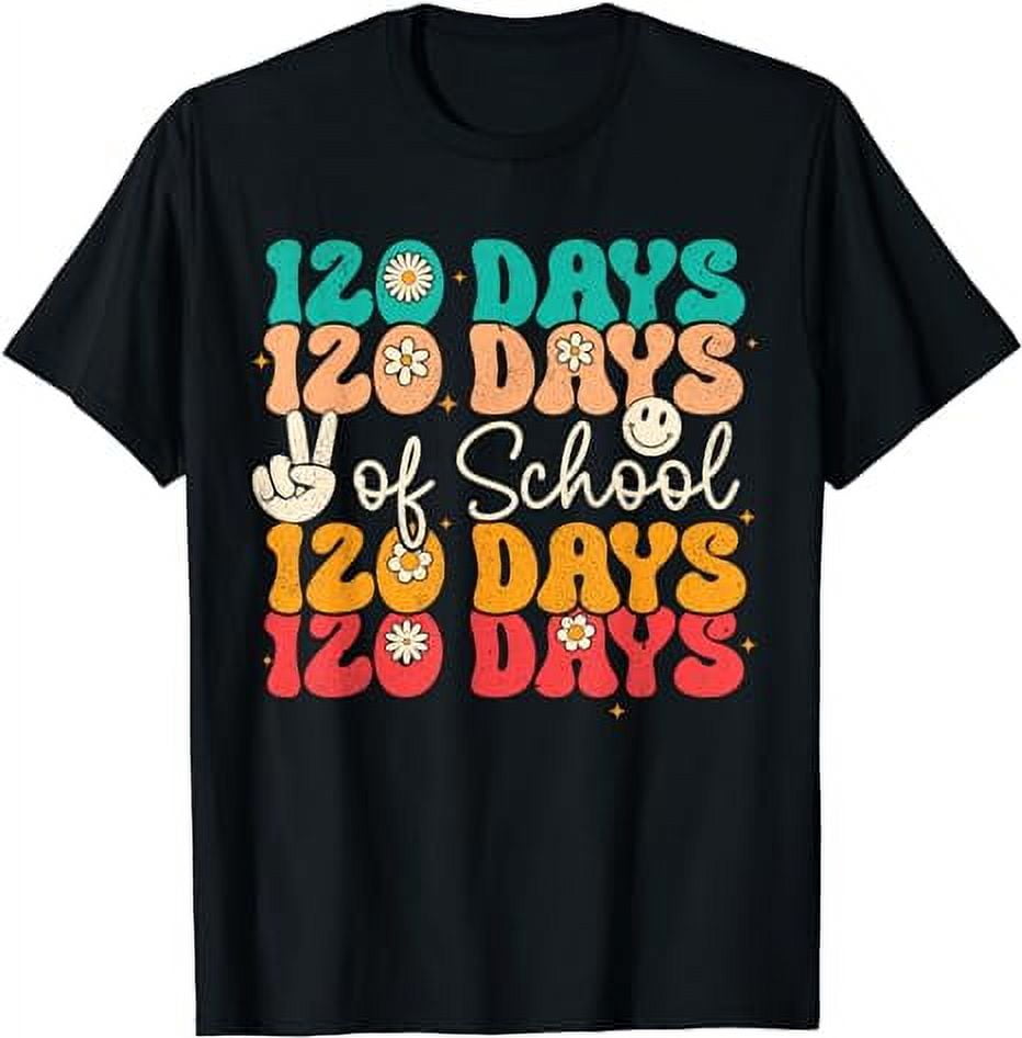 Retro 120 Days of School Groovy Teacher 120th Day of School T-Shirt ...