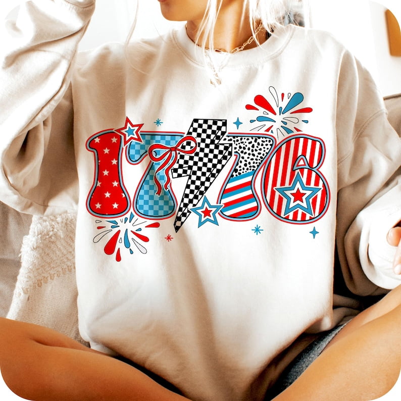Retro 1776 Lightning Bolt Sweatshirt for 4th of July, Patriotic Outfits ...