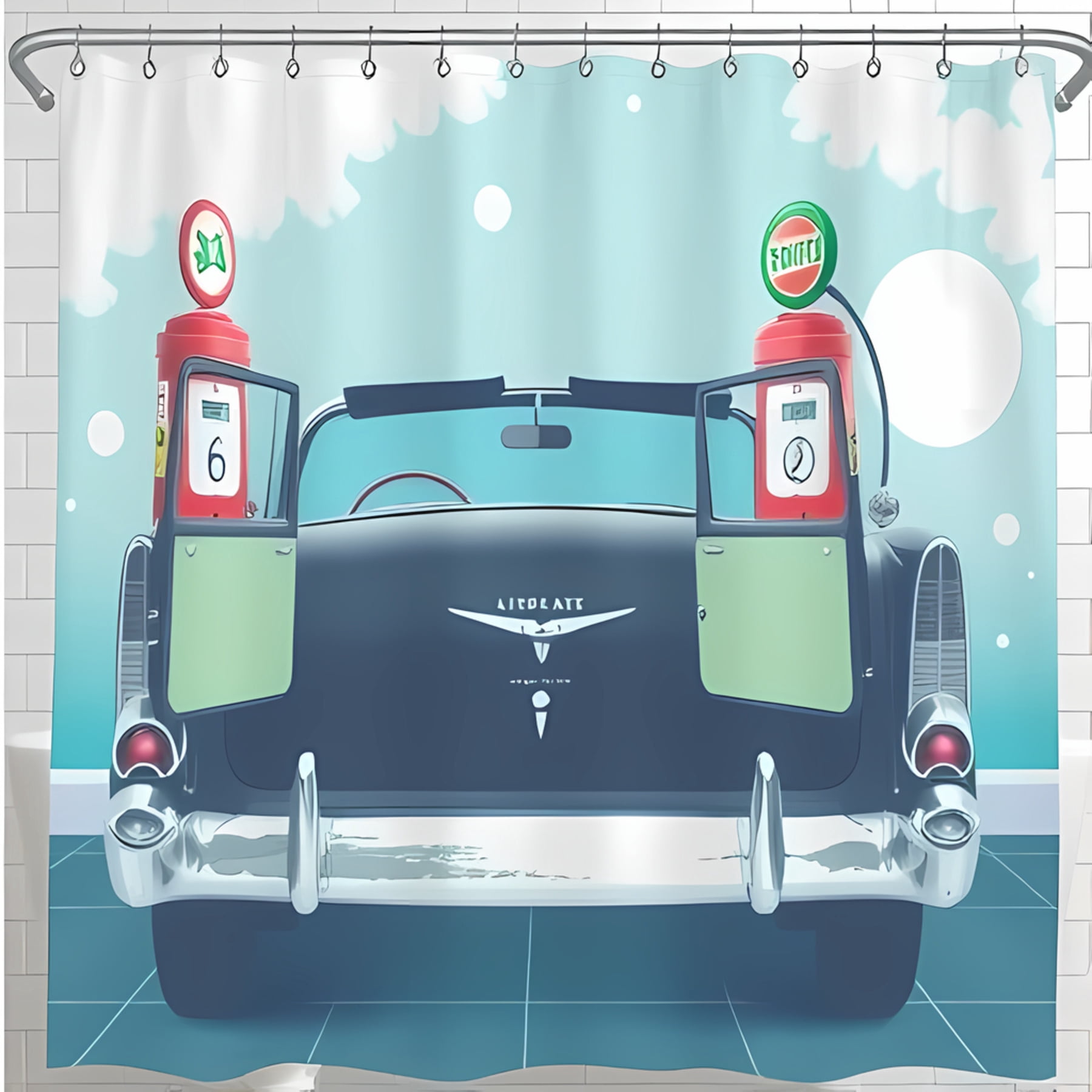 Retro 1950s Classic Car Shower Curtain with Vintage Pumps - MidModern ...