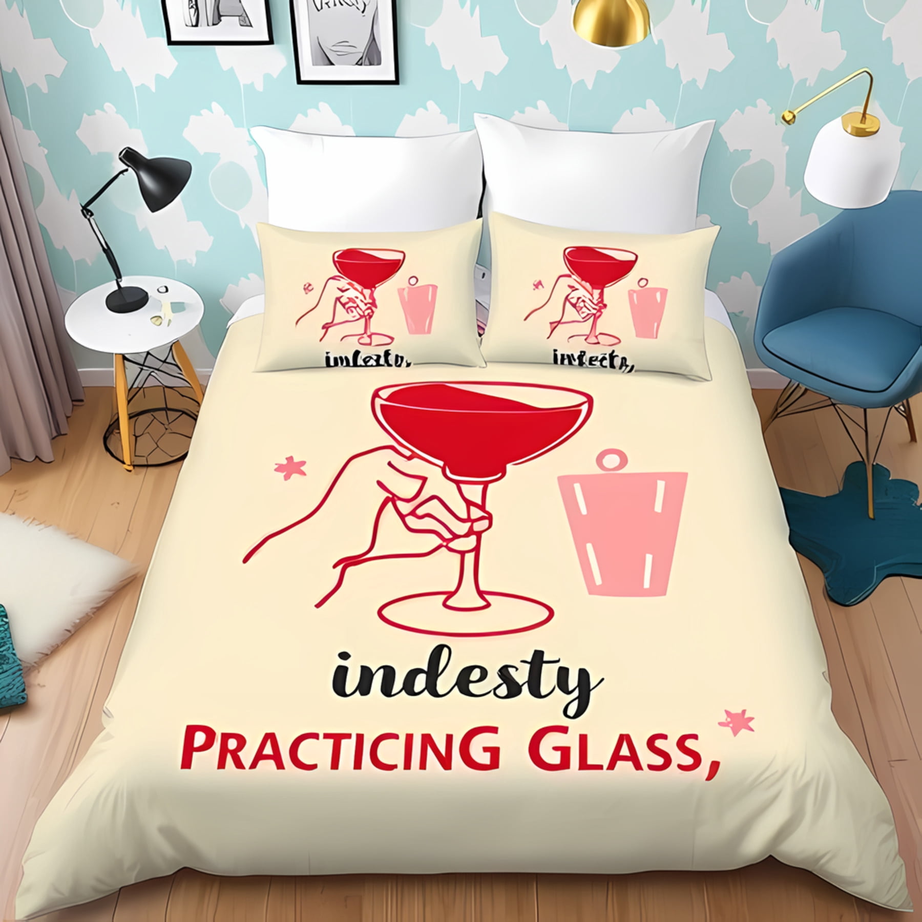 Retro 1950s Style Cream Duvet Cover Set with Cocktail Glasses & Stars ...