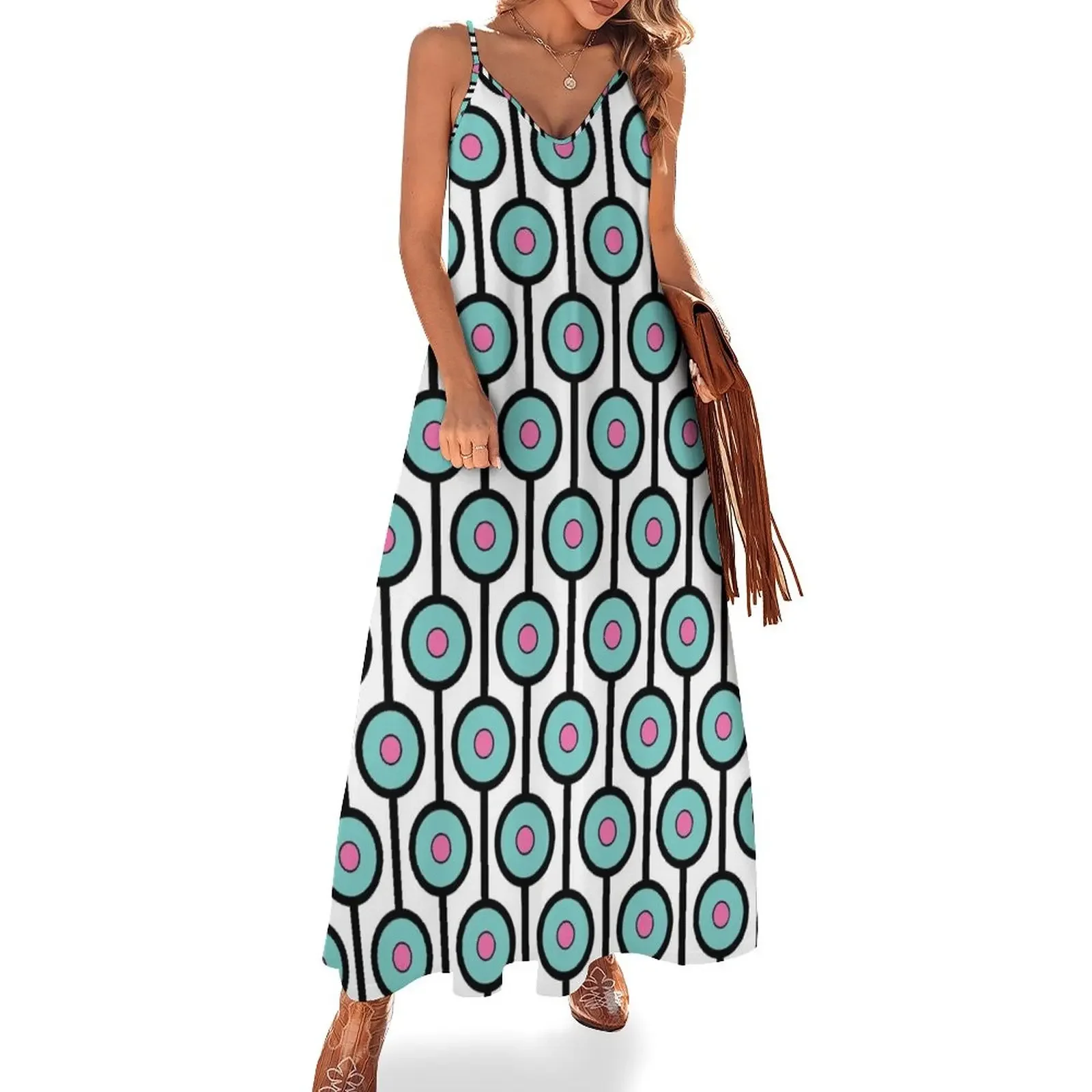 Retro 1970's Bohemian Style Seventies Vintage Pattern Sleeveless Dress ...