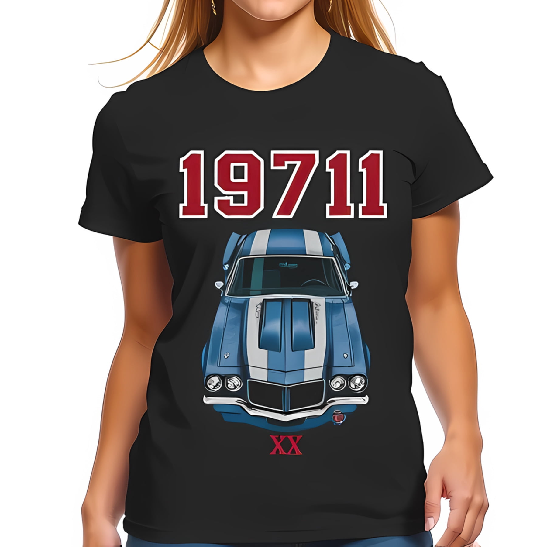 Retro 1971 Muscle Car Graphic Cotton Short Sleeve T-Shirt - Blue ...