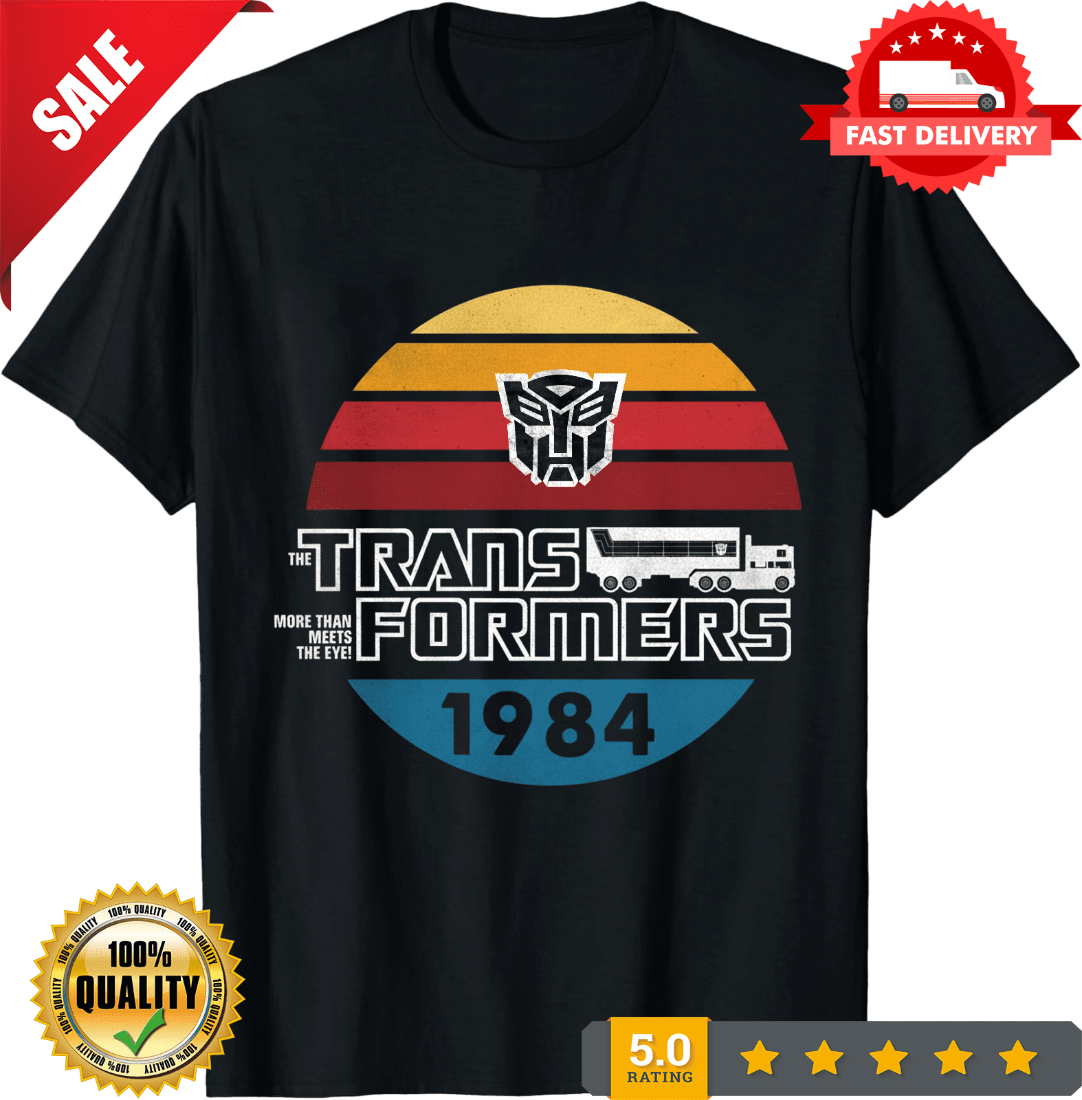 Retro 1984 Stripes Autobots Logo Transformers T-Shirt Vinatge Reprint ...