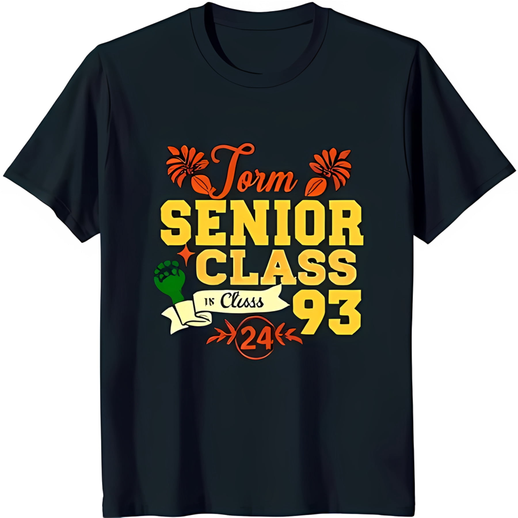Retro 1993 Torn Senior Class Black T-Shirt with Fist Graphic Celebrate ...