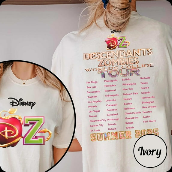 Retro 2 Sided Descendants Zombies Worlds Collide Tour Matching T-Shirt ...