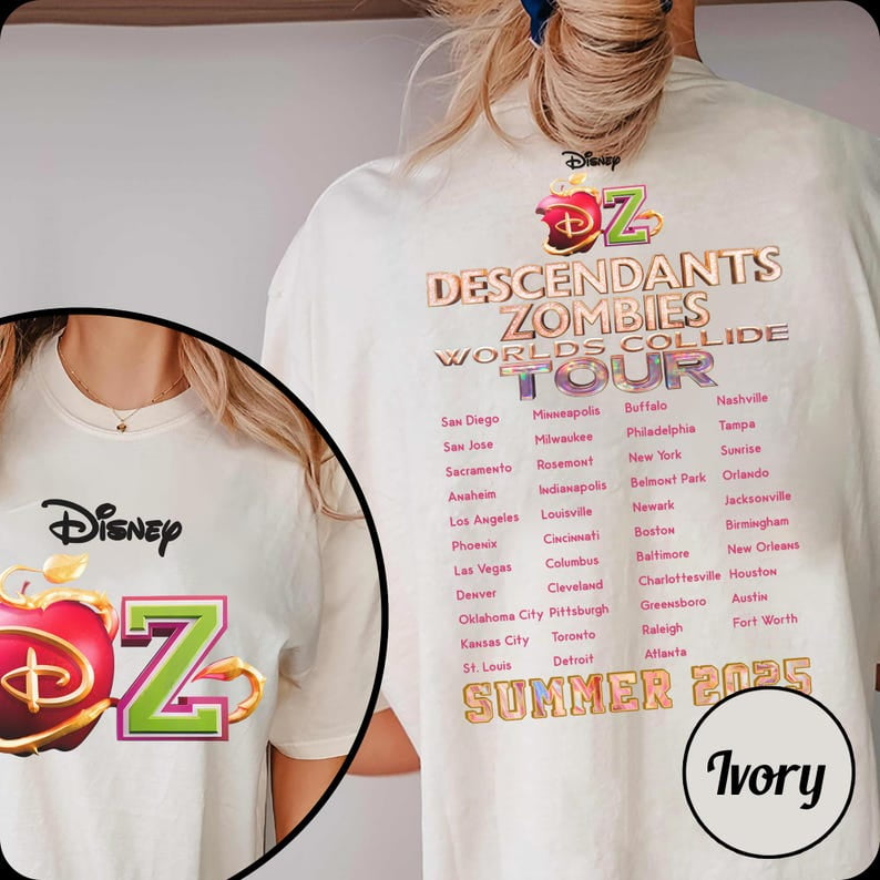 Retro 2-sided Descendants Zombies Worlds Collide Tour Matching Shirt ...