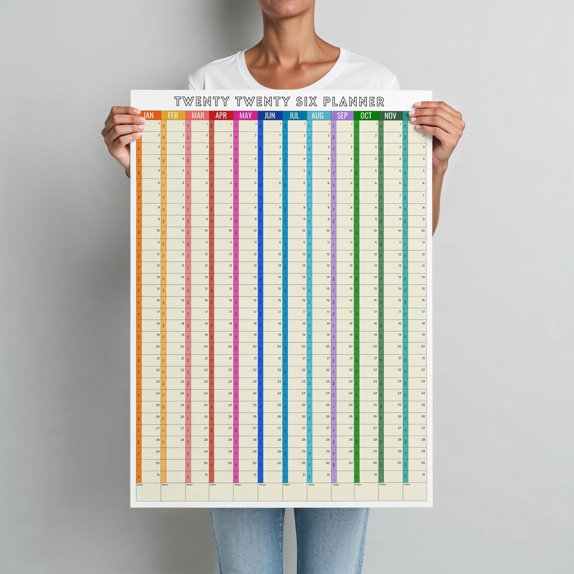 Retro 2026 Full Year Calendar, Colorful Planner Poster, Monthly 2026 ...