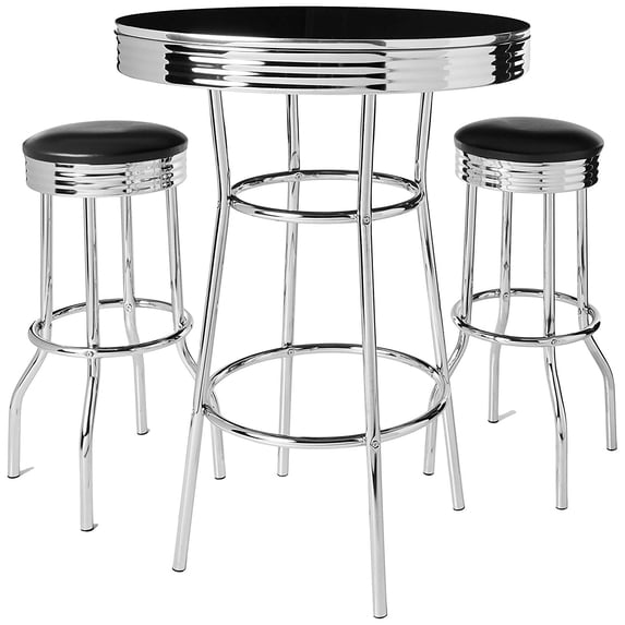Retro 3pc Bar Set w/ 2 stools Black and Chrome - Walmart.com