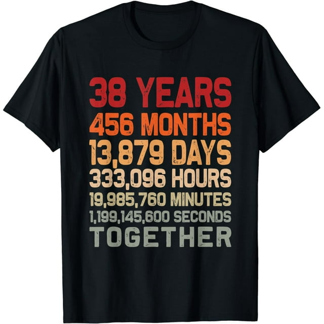 Retro 38 Years Together Cool 38th Couple Wedding Anniversary T-Shirt ...