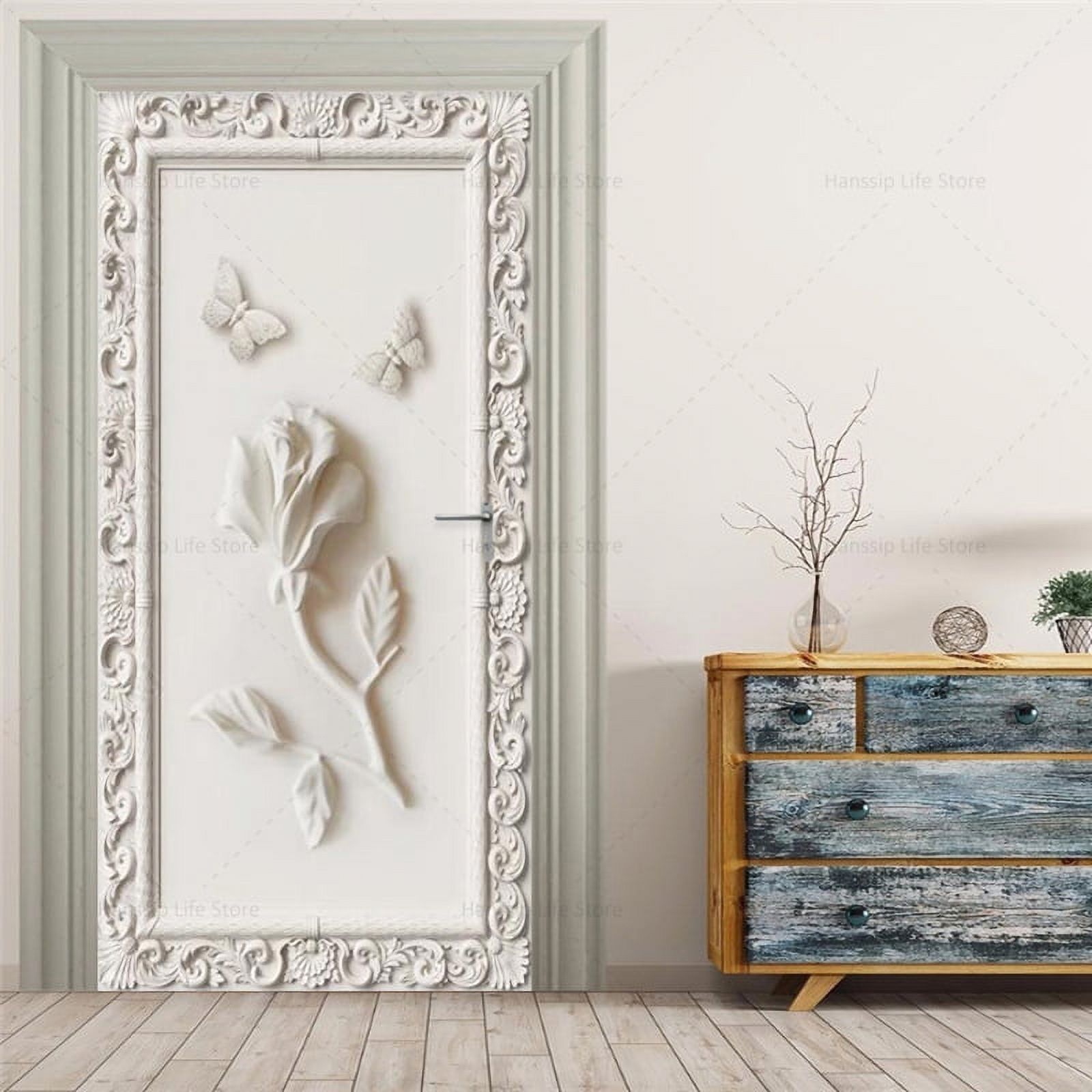 Retro 3D Door Sticker Self Adhesive Imitation Relief Art Mural Full ...