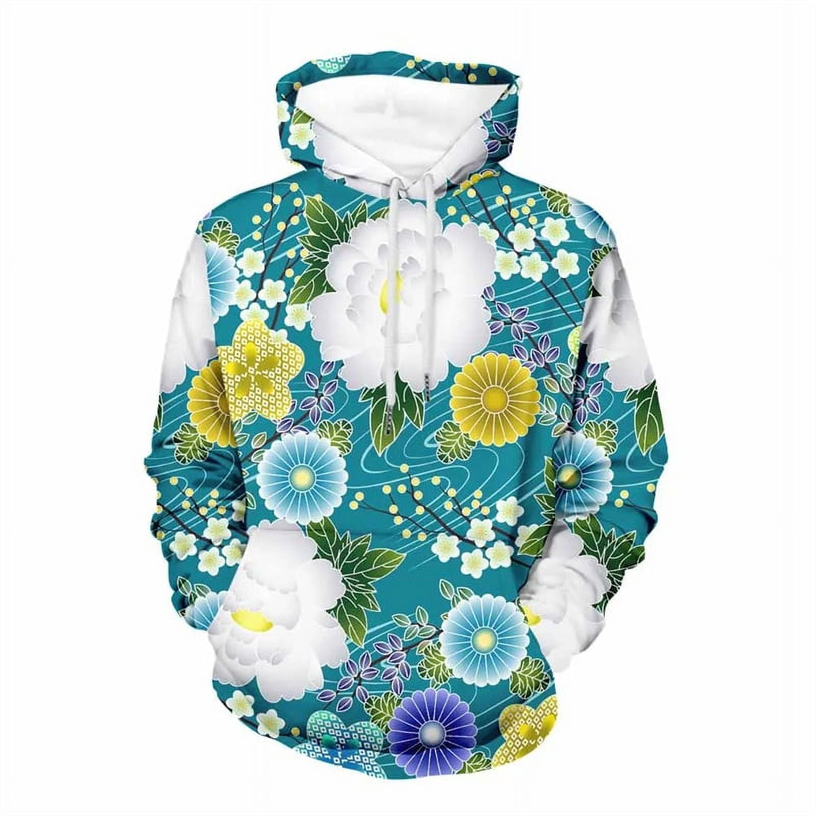 Retro 3D Printed Flower Hoodie Men's Floral Graphic Sweatshirt Harajuku ...
