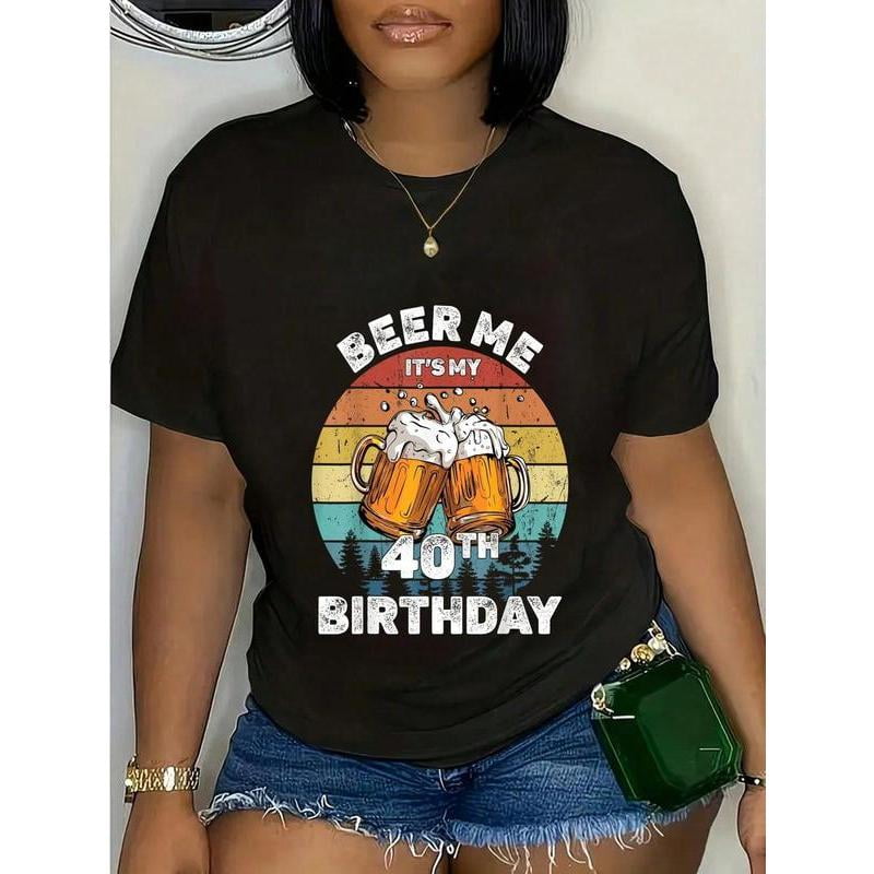 Retro 40th Birthday Beer Tee‘BEER ME IT'S MY 40TH BIRTHDAY’ Text & Beer ...