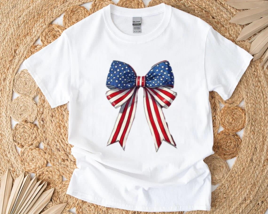 Retro 4th of July T-Shirt with Coquette Bows and Patriotic Flag Style, for men & women, up to ...