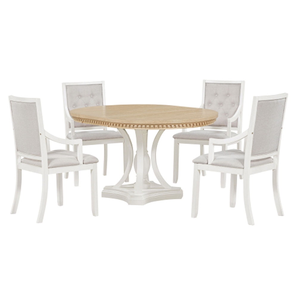 Retro 5-piece Dining Set Extendable Round Table and 4 Chairs - Natural ...