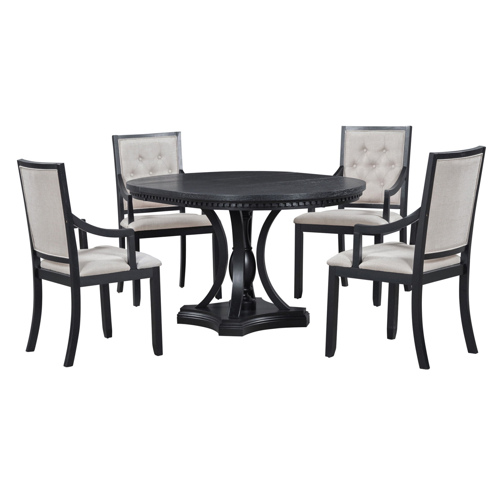 Retro 5-piece Dining Table Set for 4,Extendable Round Table with 4 ...