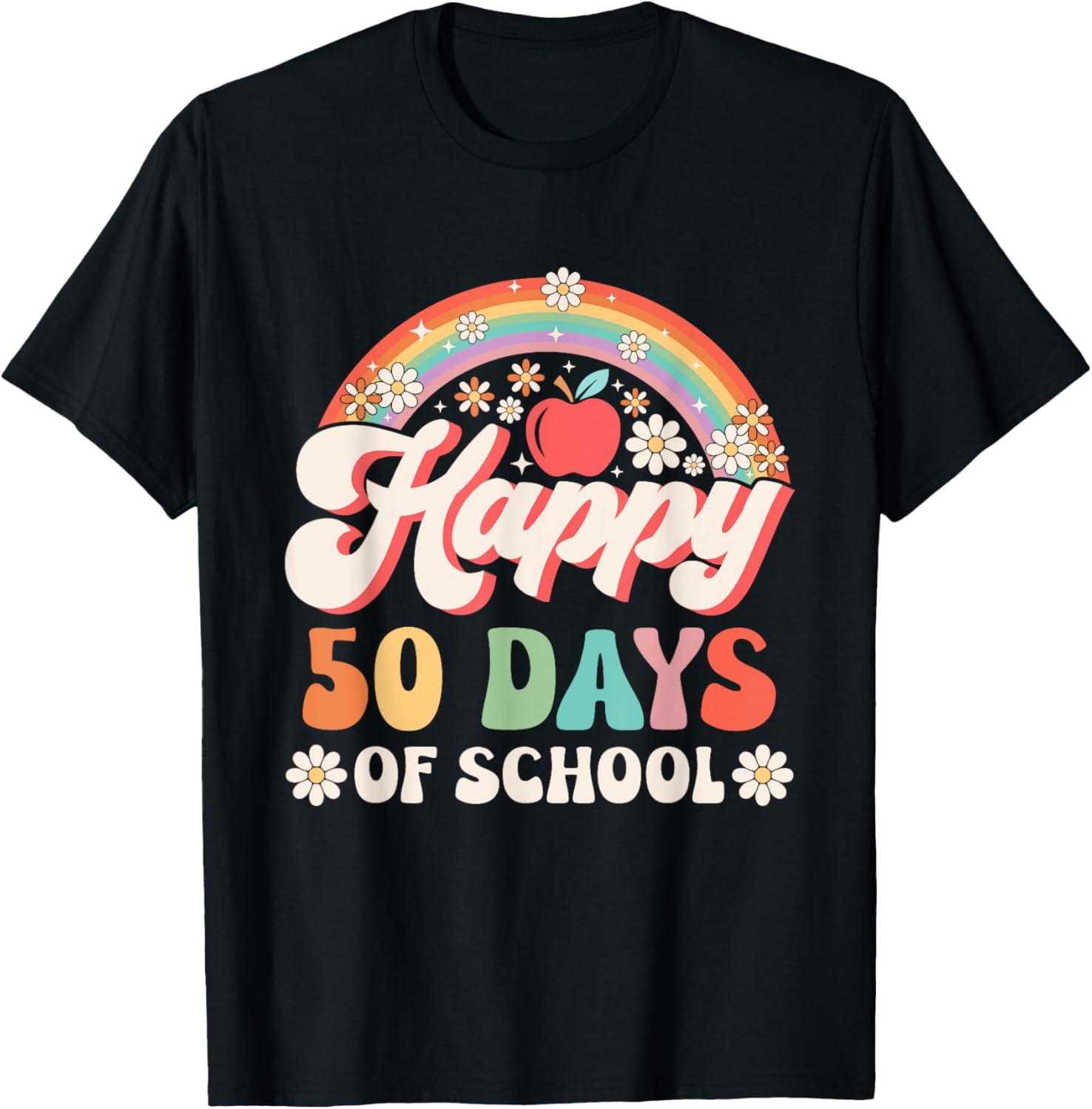 Retro 50 Days Of School Happy 50th Day Of School Groovy T-Shirt ...