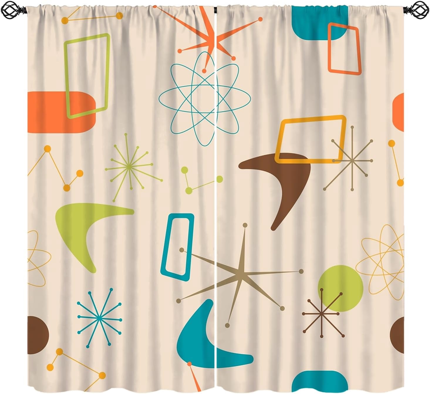 Retro 50s Curtains, Medieval Aesthetics Atomic Geometry Beige ...