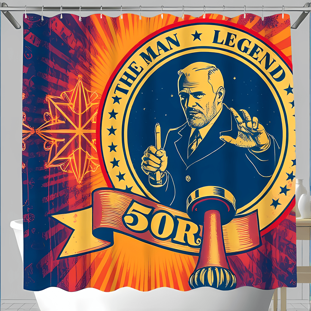 Retro 50th Birthday Shower Curtain - The Man Legend 50R Bold Vintage ...