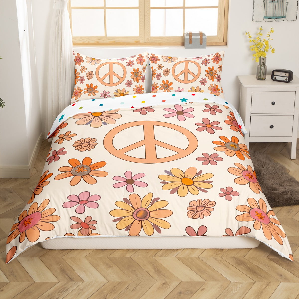 Retro 60S 70S Floral Queen Bedding Set,Hippie Groovy Flower Women ...