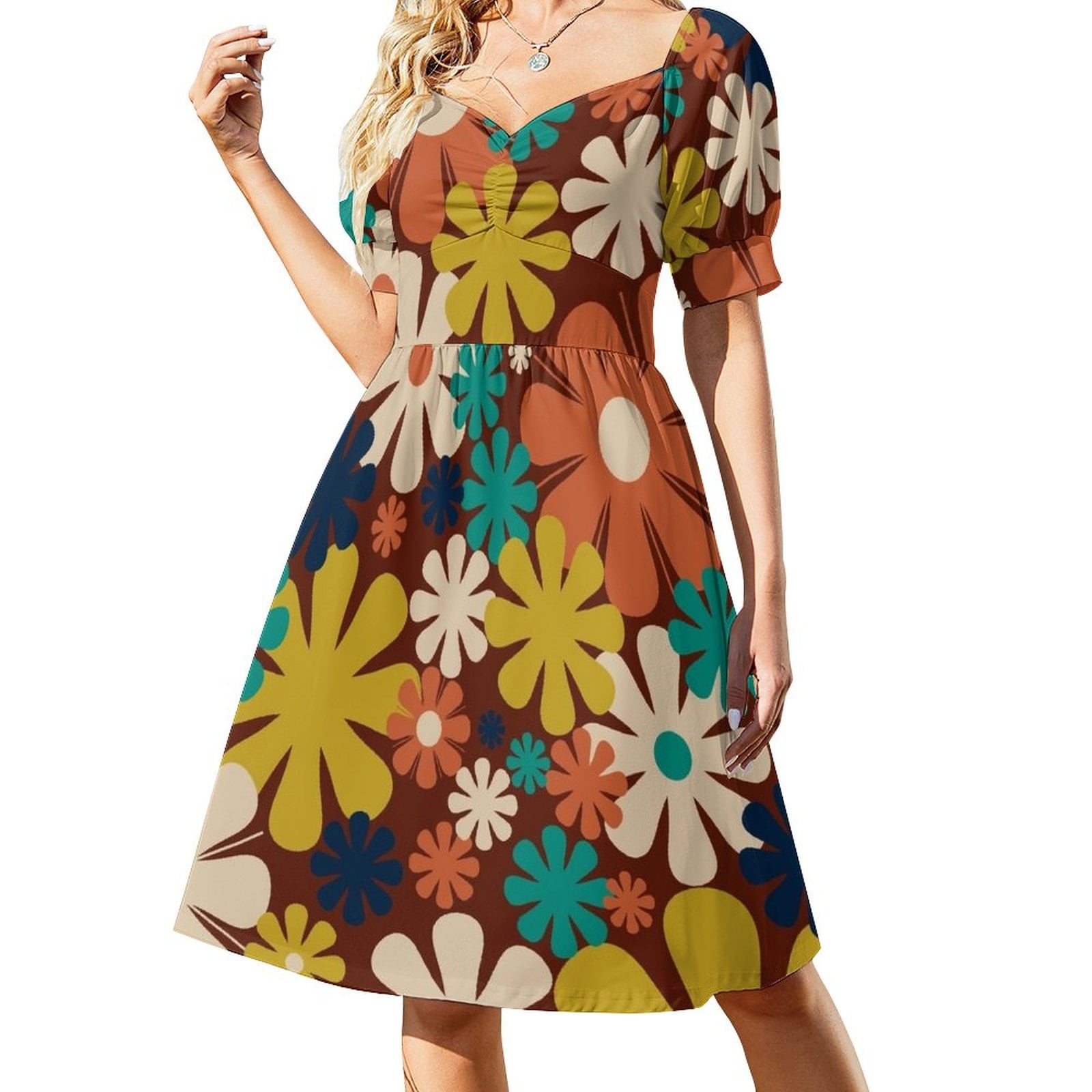 Retro 60s 70s Aesthetic Floral Pattern in Midcentury Rust Orange ...