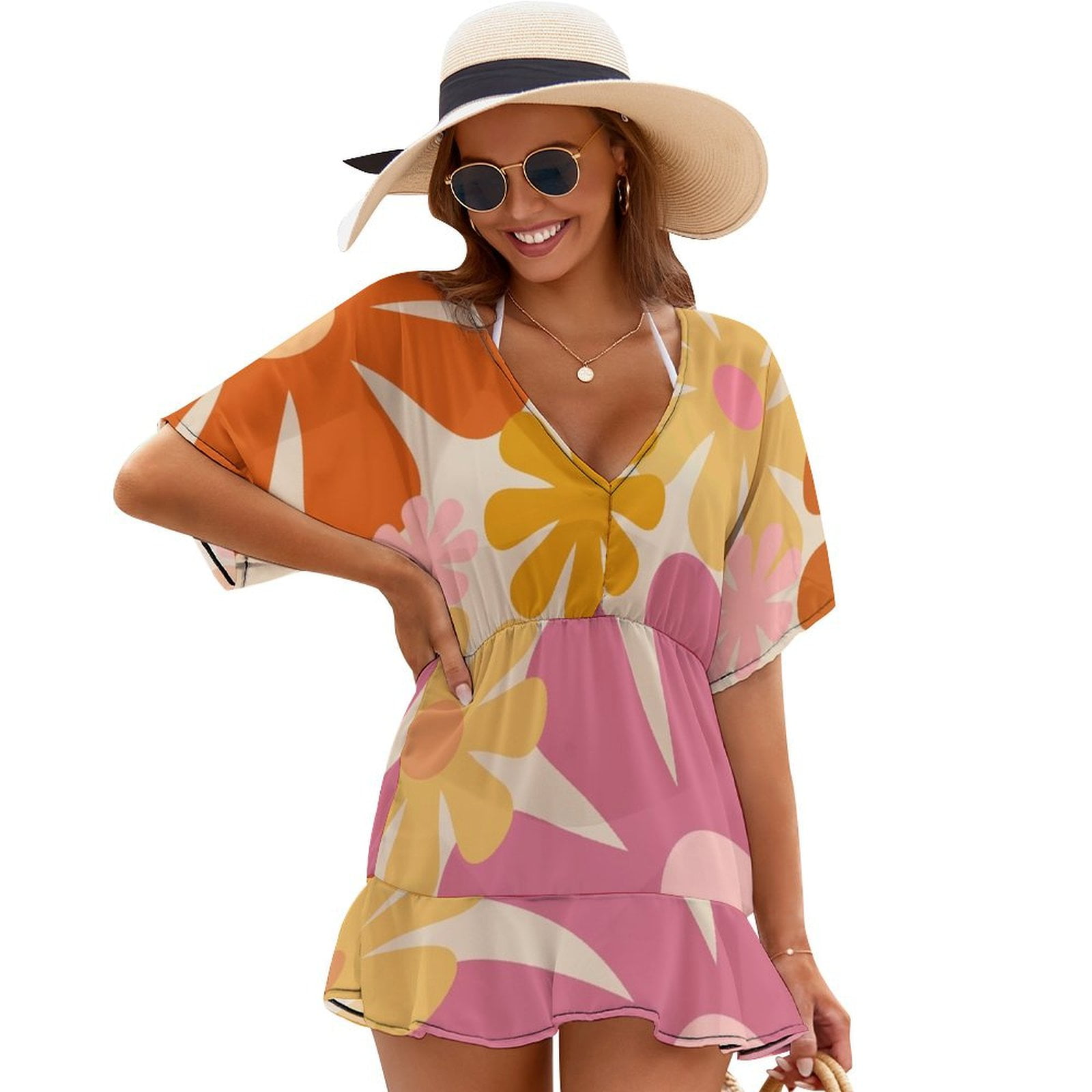 Retro 60s 70s Flowers - Vintage Style Floral Pattern in Thulian Pink ...