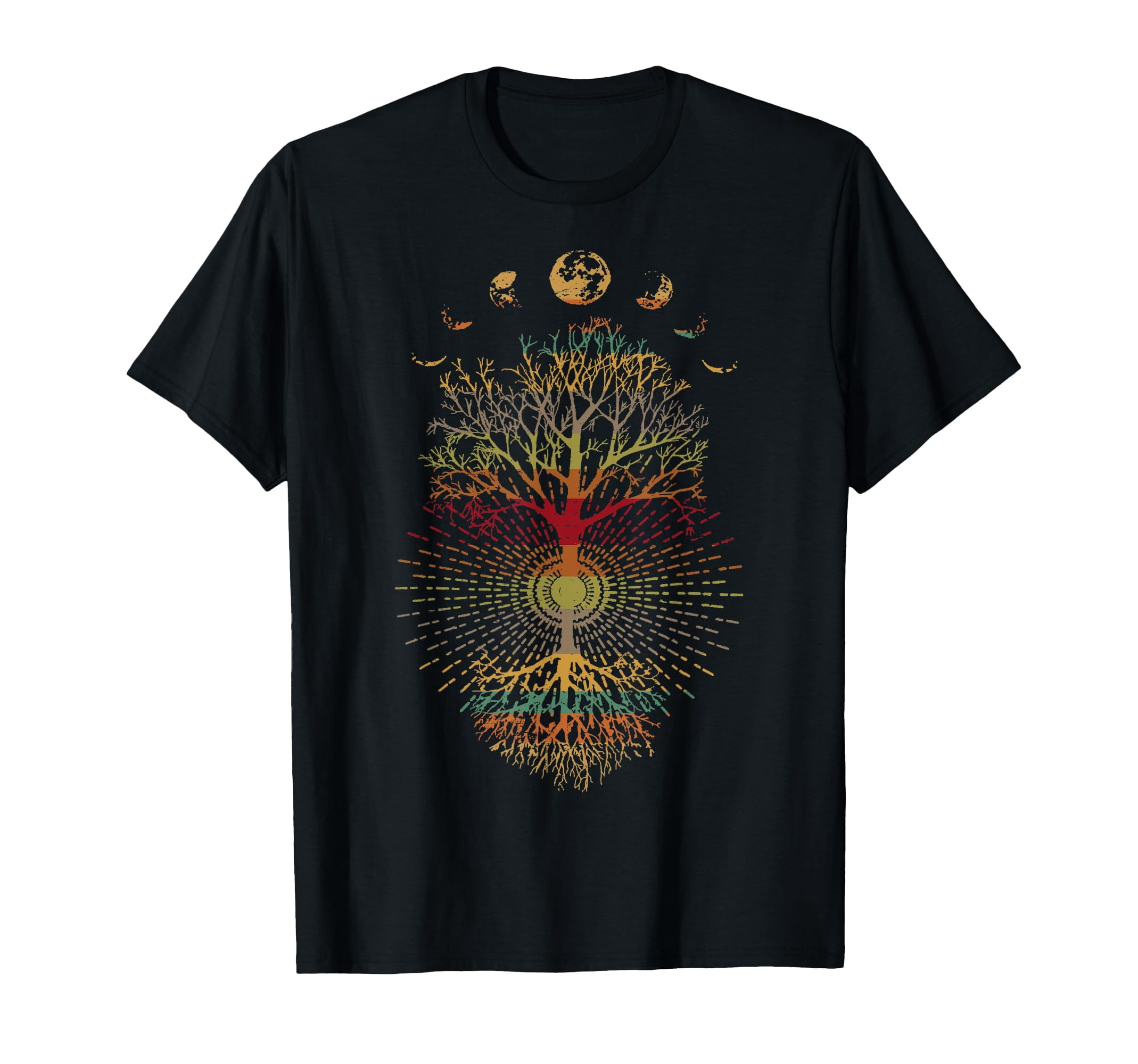 Retro 60s 70s Vibe Tree of Life Moon Phases T-Shirt - Distressed ...